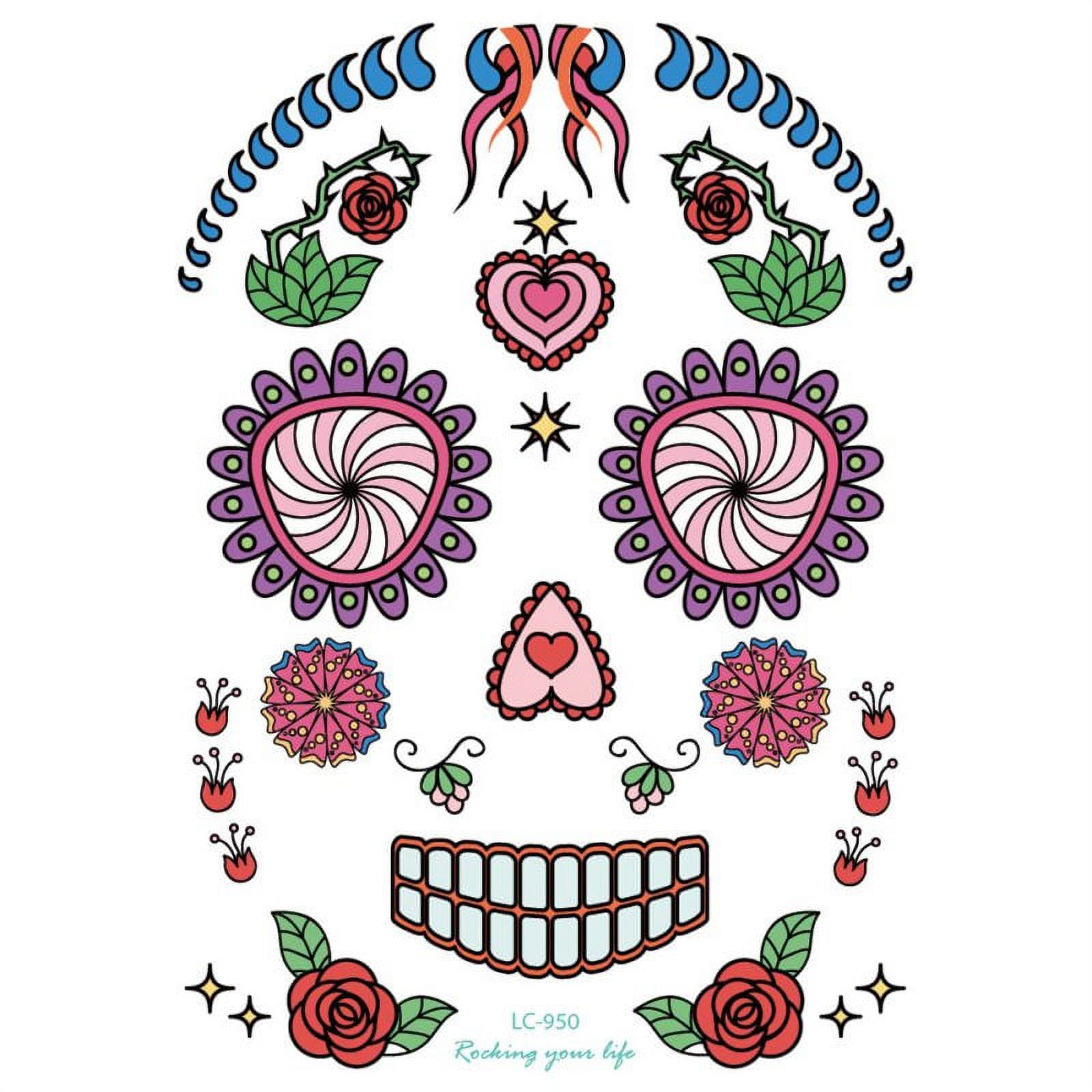Halloween Temporary Face Tattoo, Halloween Sugar Skull Flower Black ...