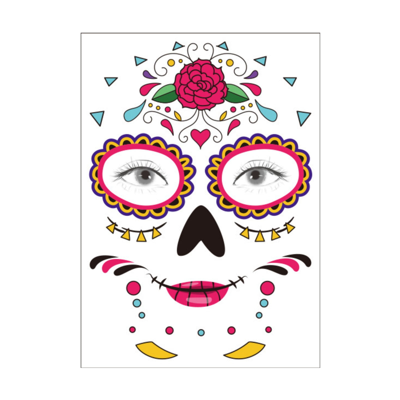 Halloween Temporary Face Tattoos – Day of the Dead Sugar Flower Design ...