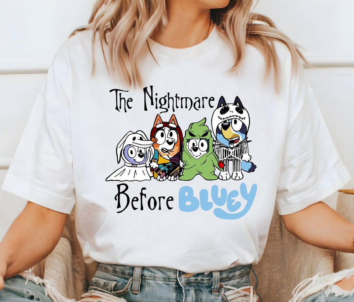 Halloween The Nightmare Before Bluey Kids Shirt, Not Scared Disney ...