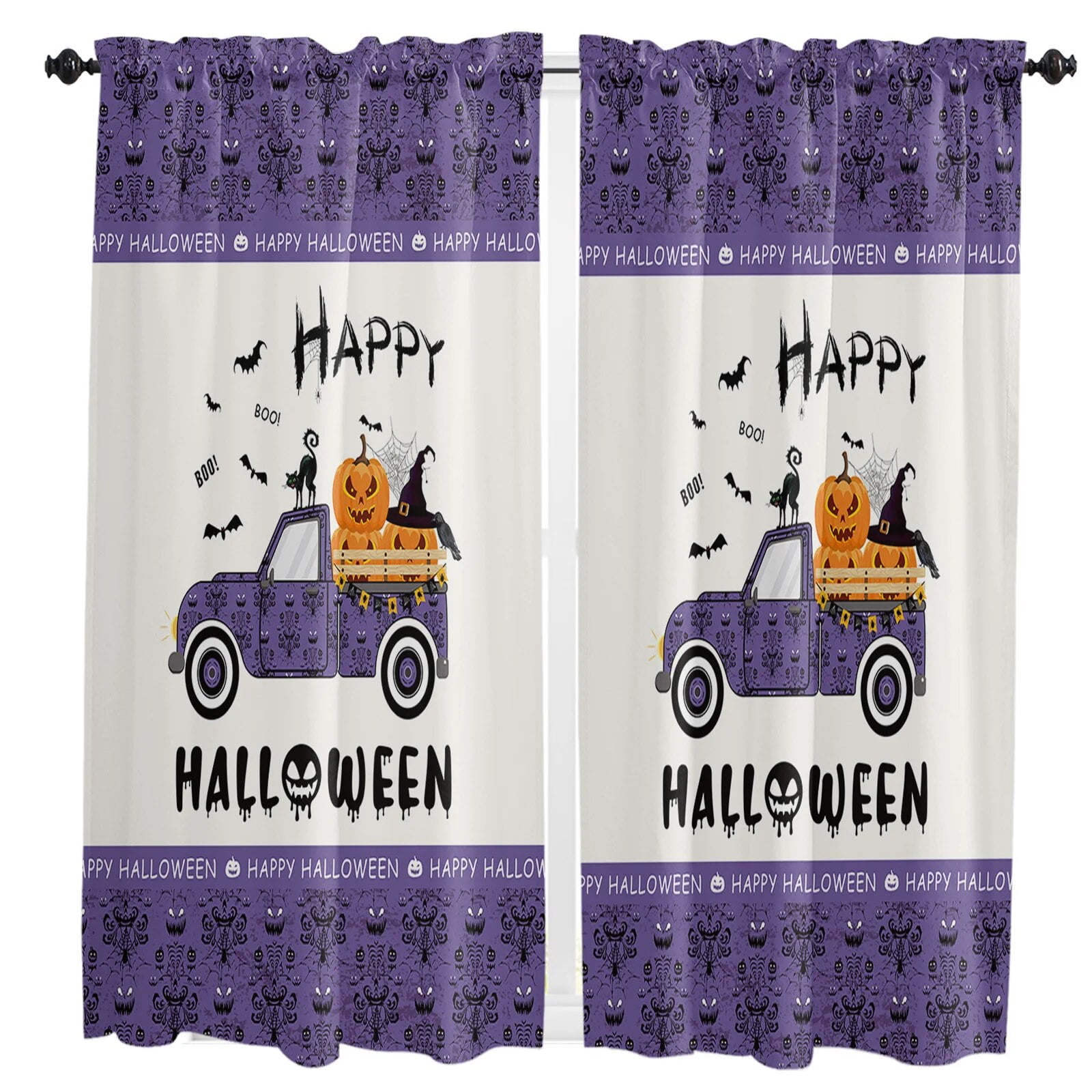 Halloween Theme Bat Purple Curtains For Living Room Kitchen Curtain ...