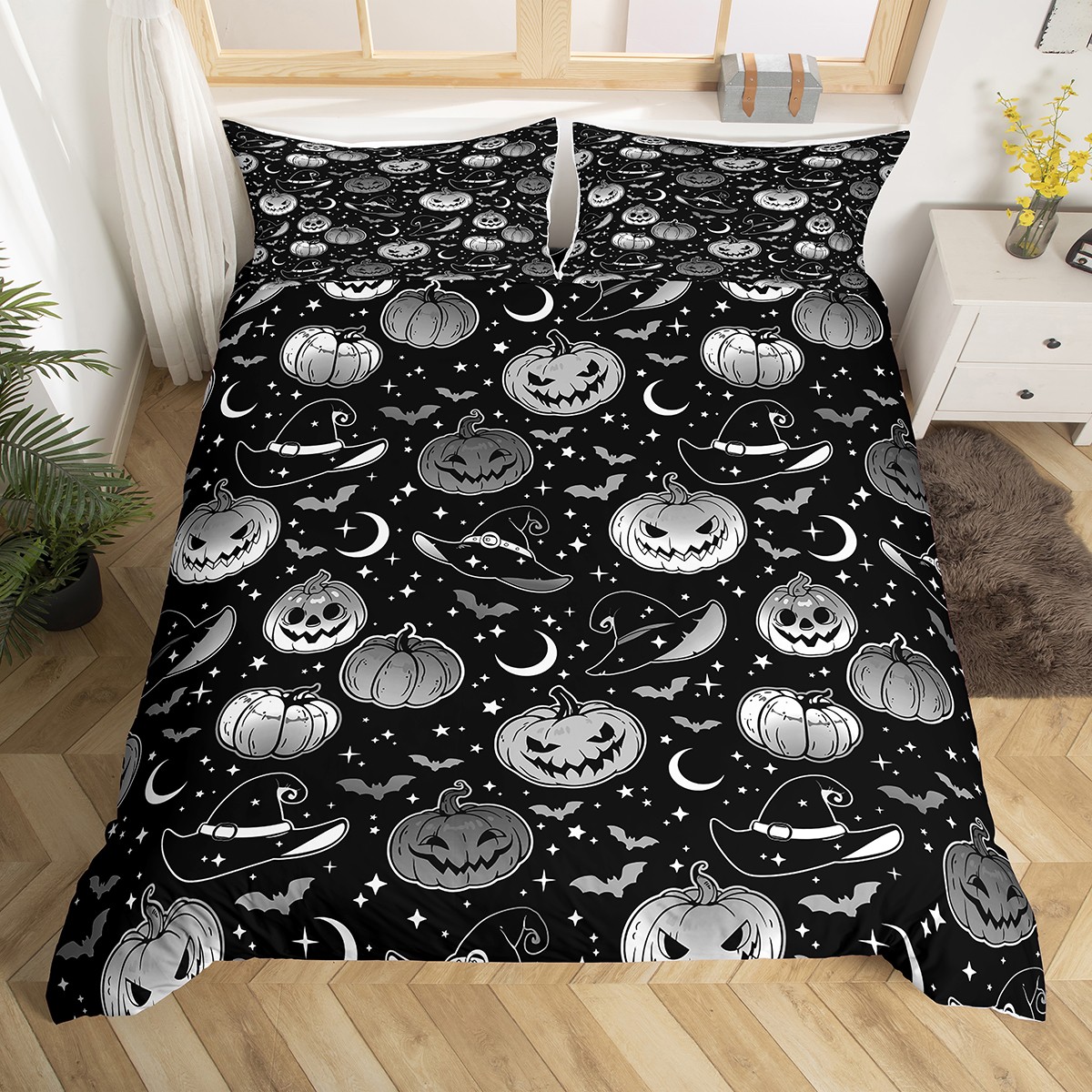 Halloween Theme Bed Set for Kids Teens Lantern Pumpkin Duvet Cover ...