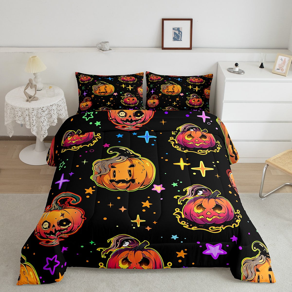 Halloween Theme Bedding Comforter Sets Cartoon Pumpkins Bedding, Twin ...