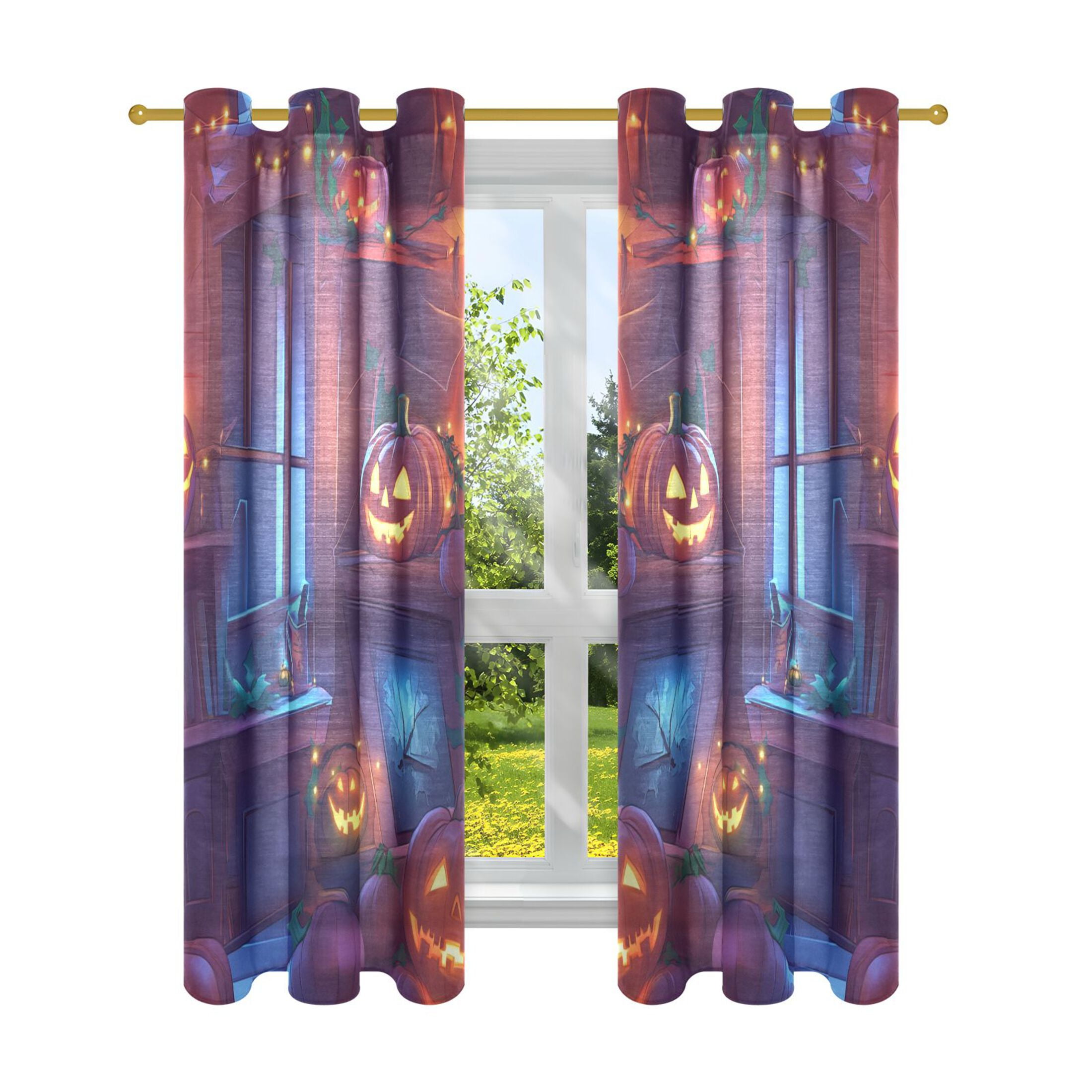 Halloween Theme Cartoon Semi Sheer Curtains for Living Room Bedroom Set ...