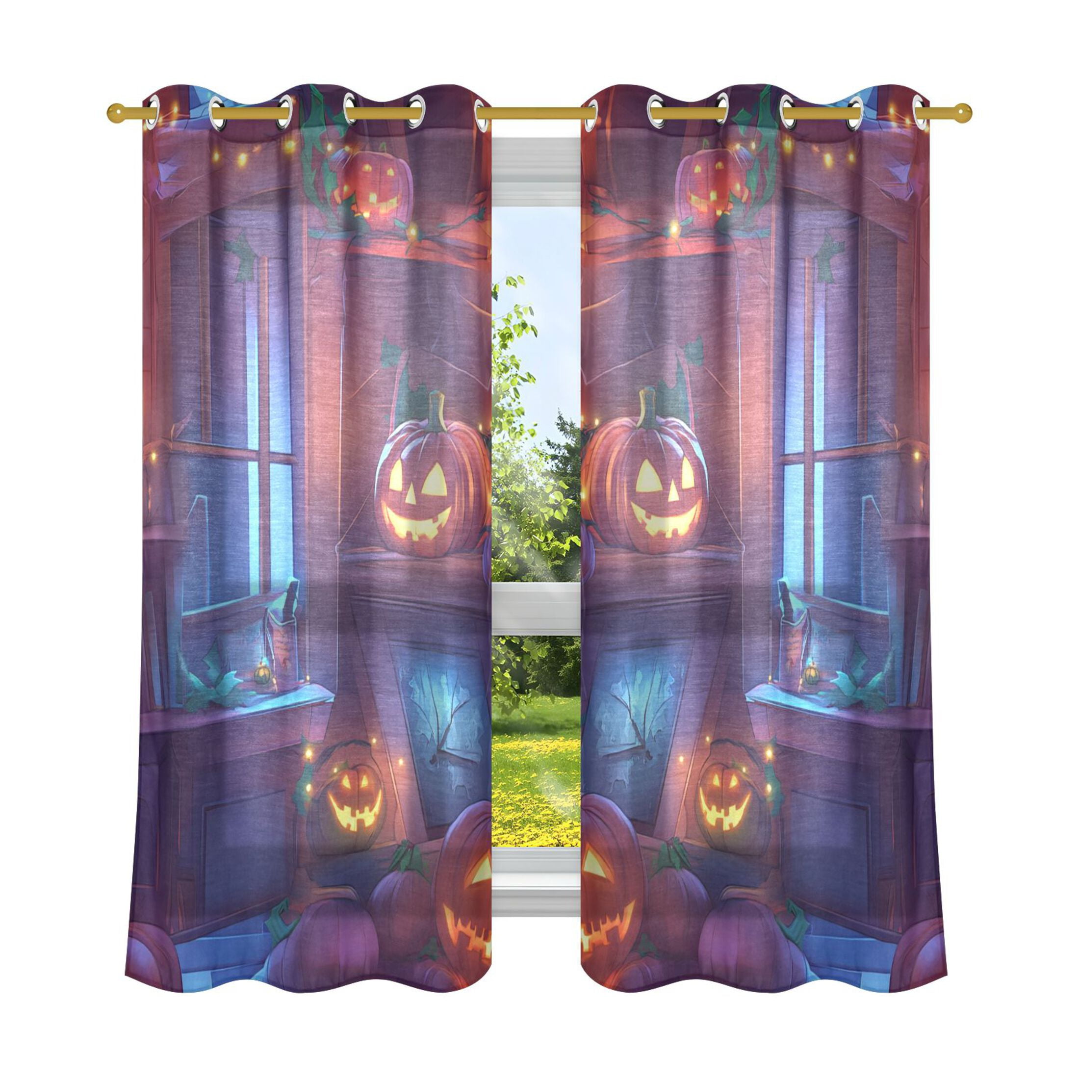 Halloween Theme Cartoon Semi Sheer Curtains for Living Room Bedroom Set ...