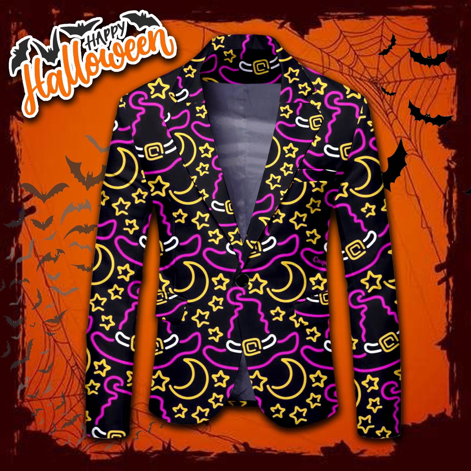 Halloween Theme Pumpkin Print One Button Suit Autumn Long Sleeved ...