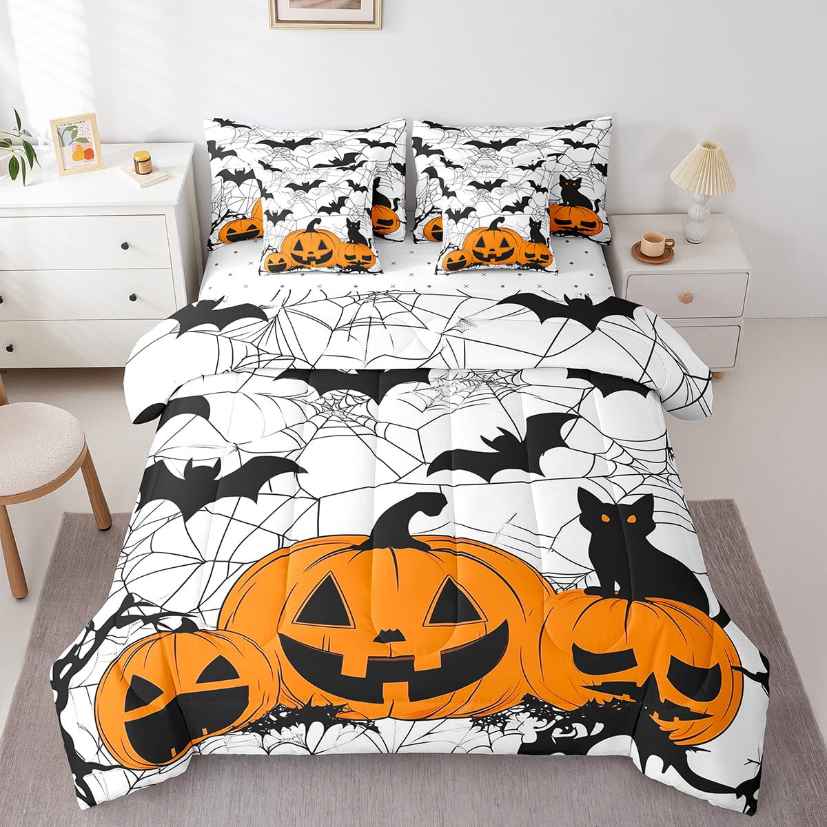 Halloween Theme Twin Comforter Set 7 Piece,Pumpkin Bats Spider Web ...