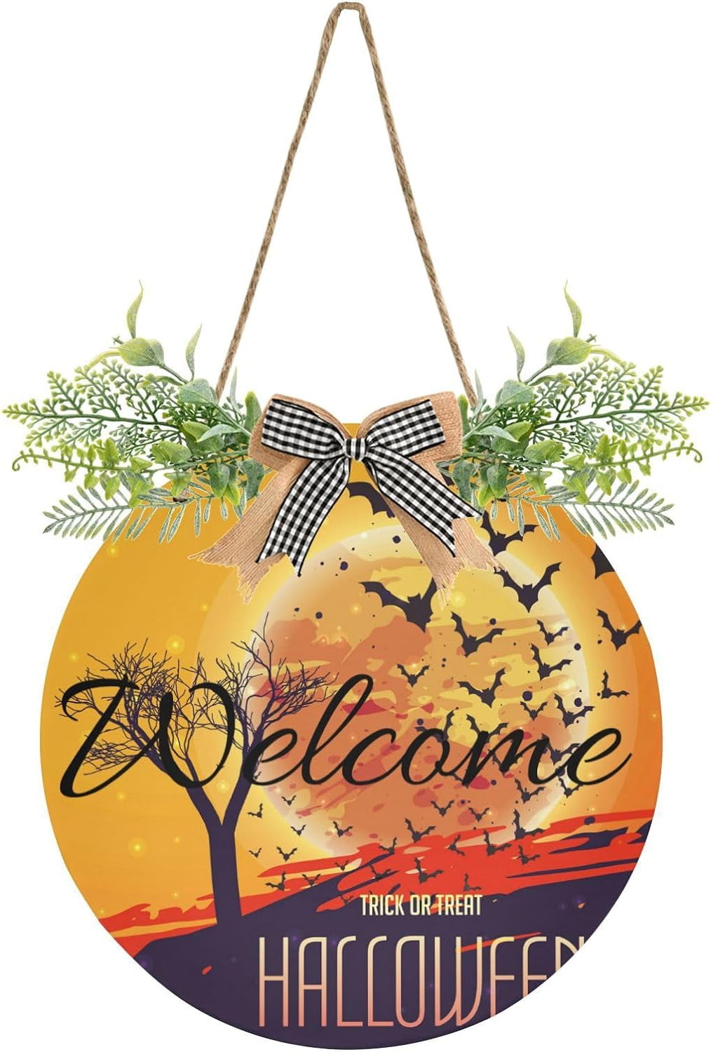 Halloween Theme Welcome Sign Front Door Round Wall Door Sign with ...