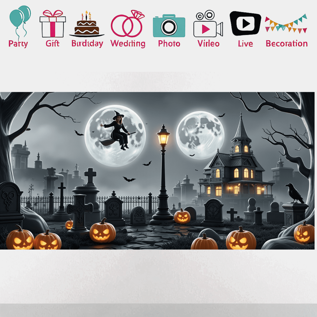 Halloween Theme Witch Design Spooky Night Graveyard Scene for Party ...
