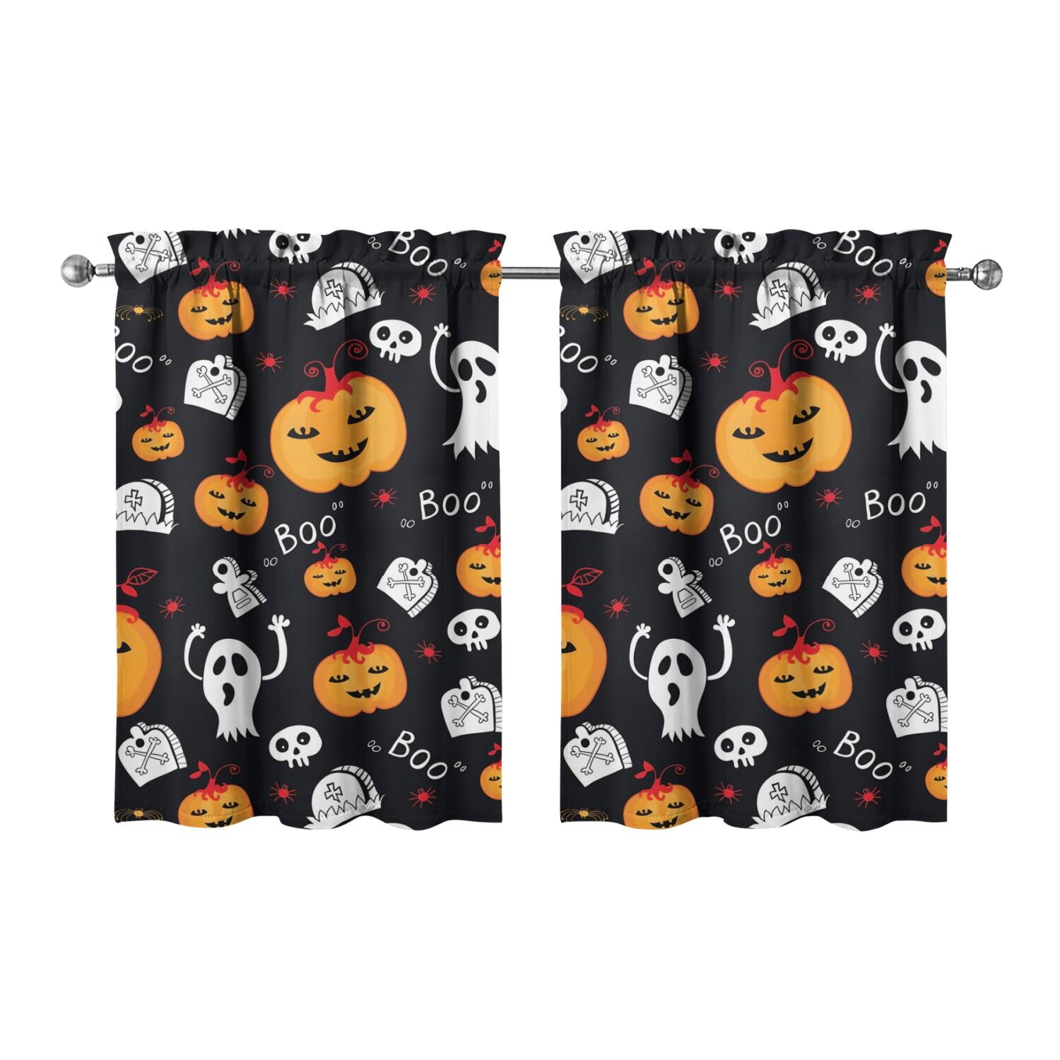 Halloween Themed 2 Pack Caf Curtains with Ghost and Cobweb Pattern ...