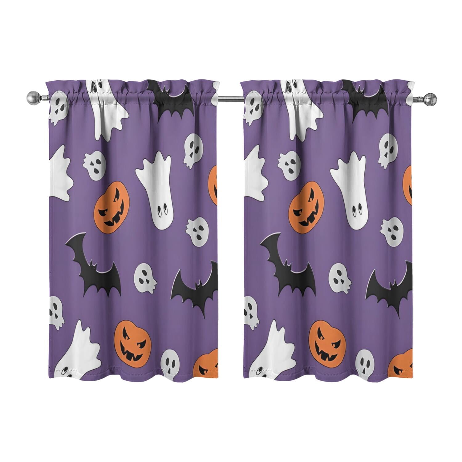 Halloween Themed 2 Pack Kitchen Curtains Featuring Bat and Cobweb Print ...
