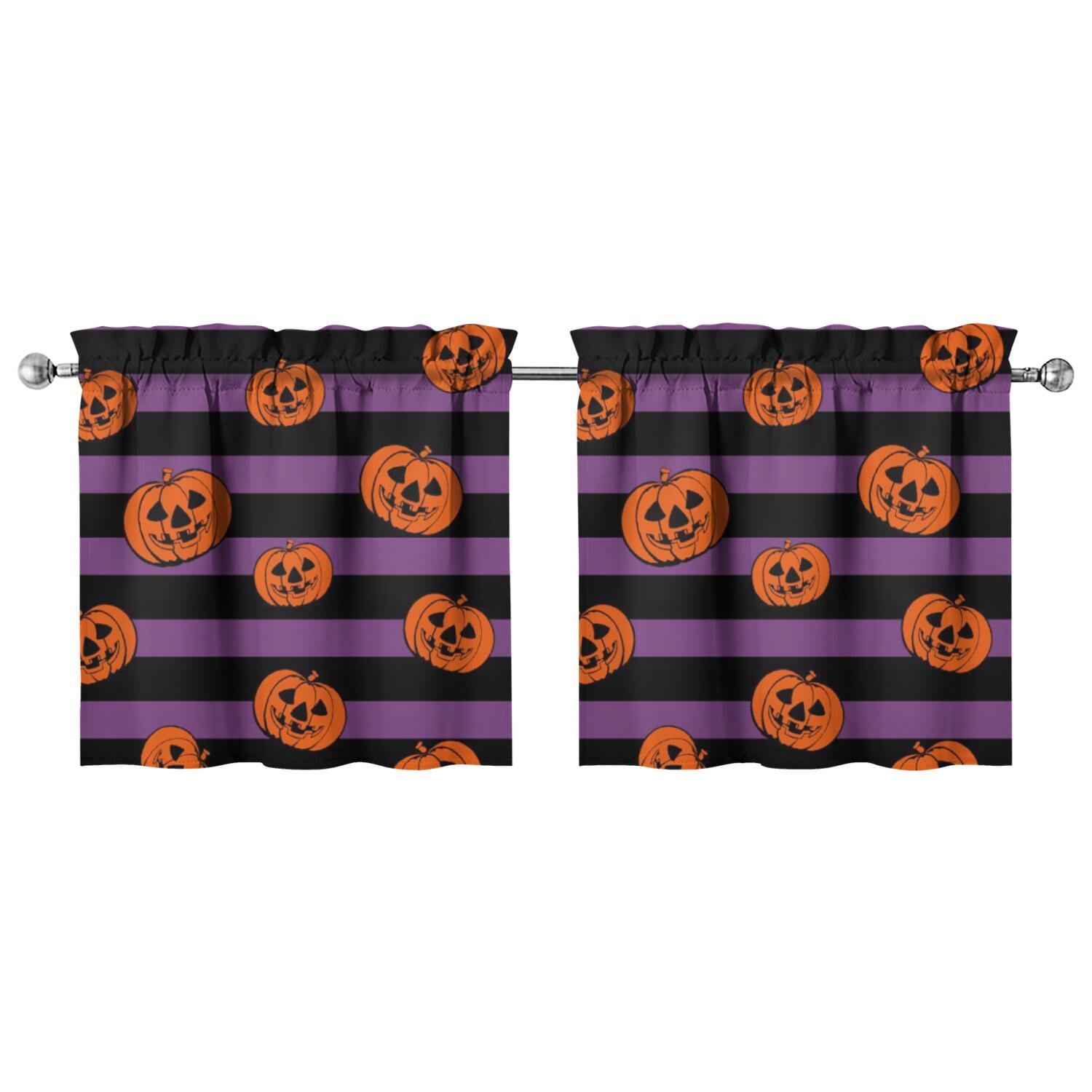 Halloween Themed 2 Pack Kitchen Curtains Featuring Cobweb and Pumpkin ...