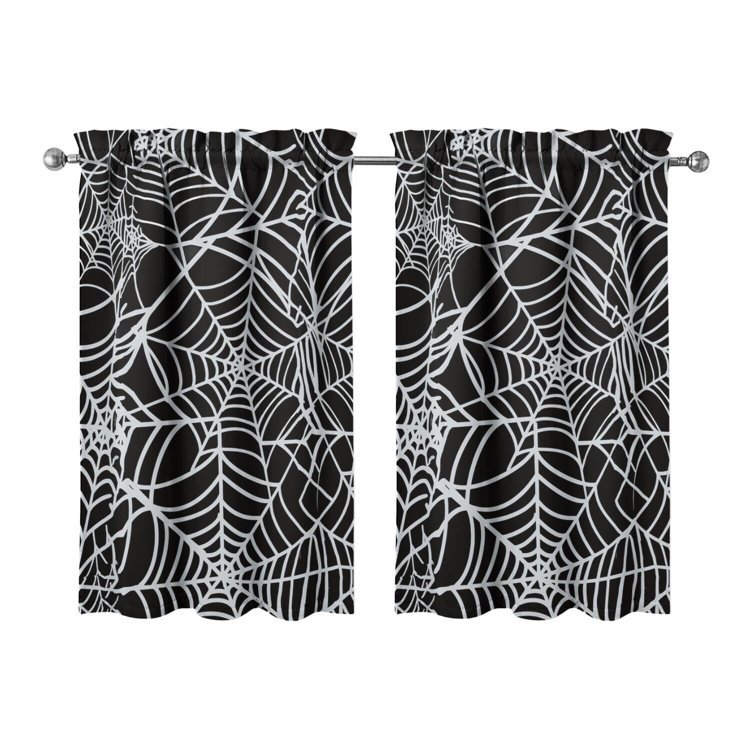 Halloween Themed 2 Pack Kitchen Curtains Featuring Cobweb and Pumpkin ...