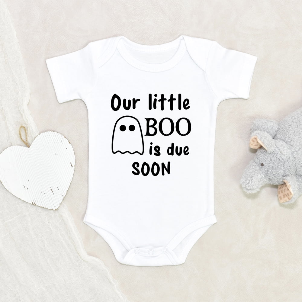 Halloween Themed Baby Clothes - Our Little Boo Is Due Soon Baby Clothes ...