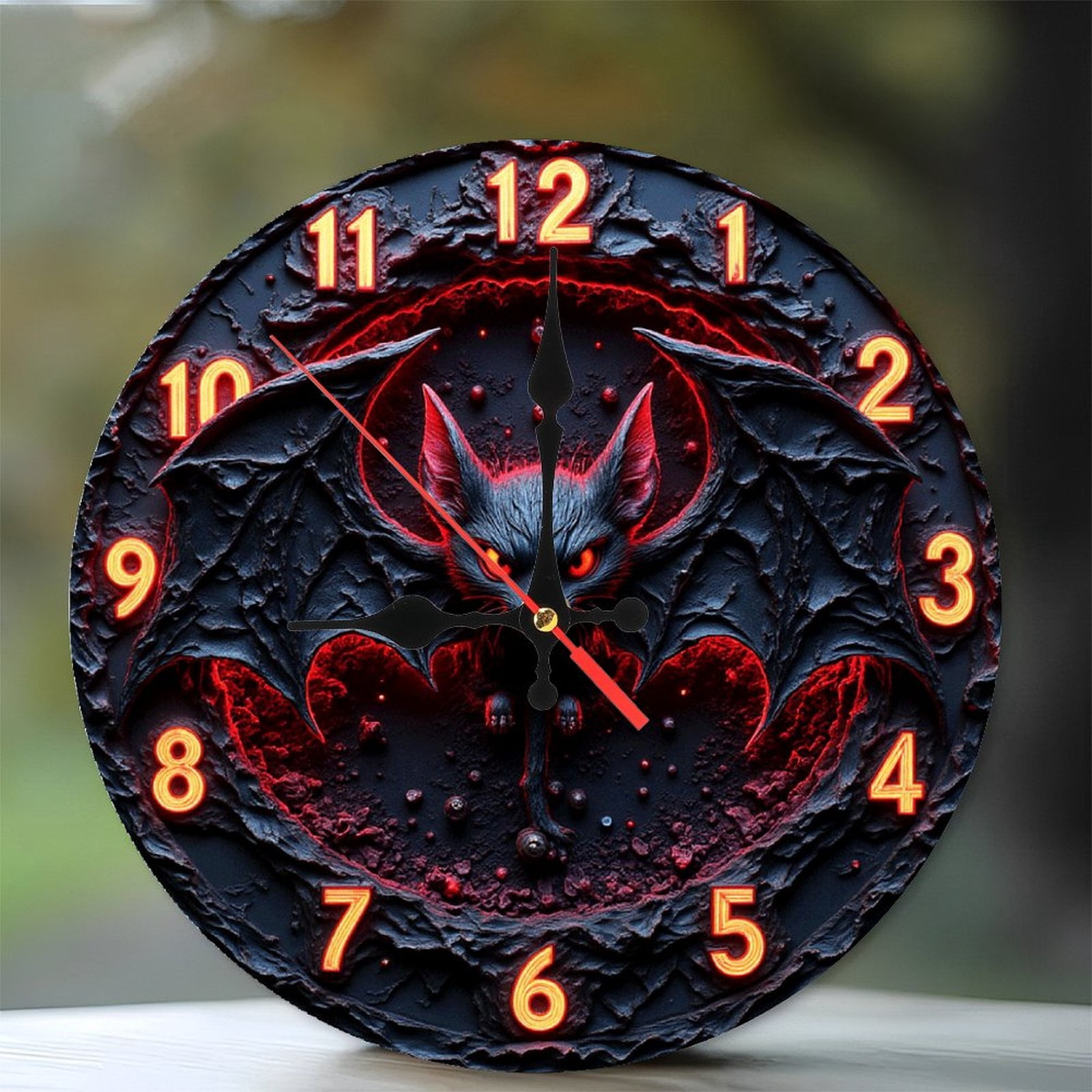 Halloween Themed Bat Wall Clock for Home Decor 10-Inch Silent Wooden ...