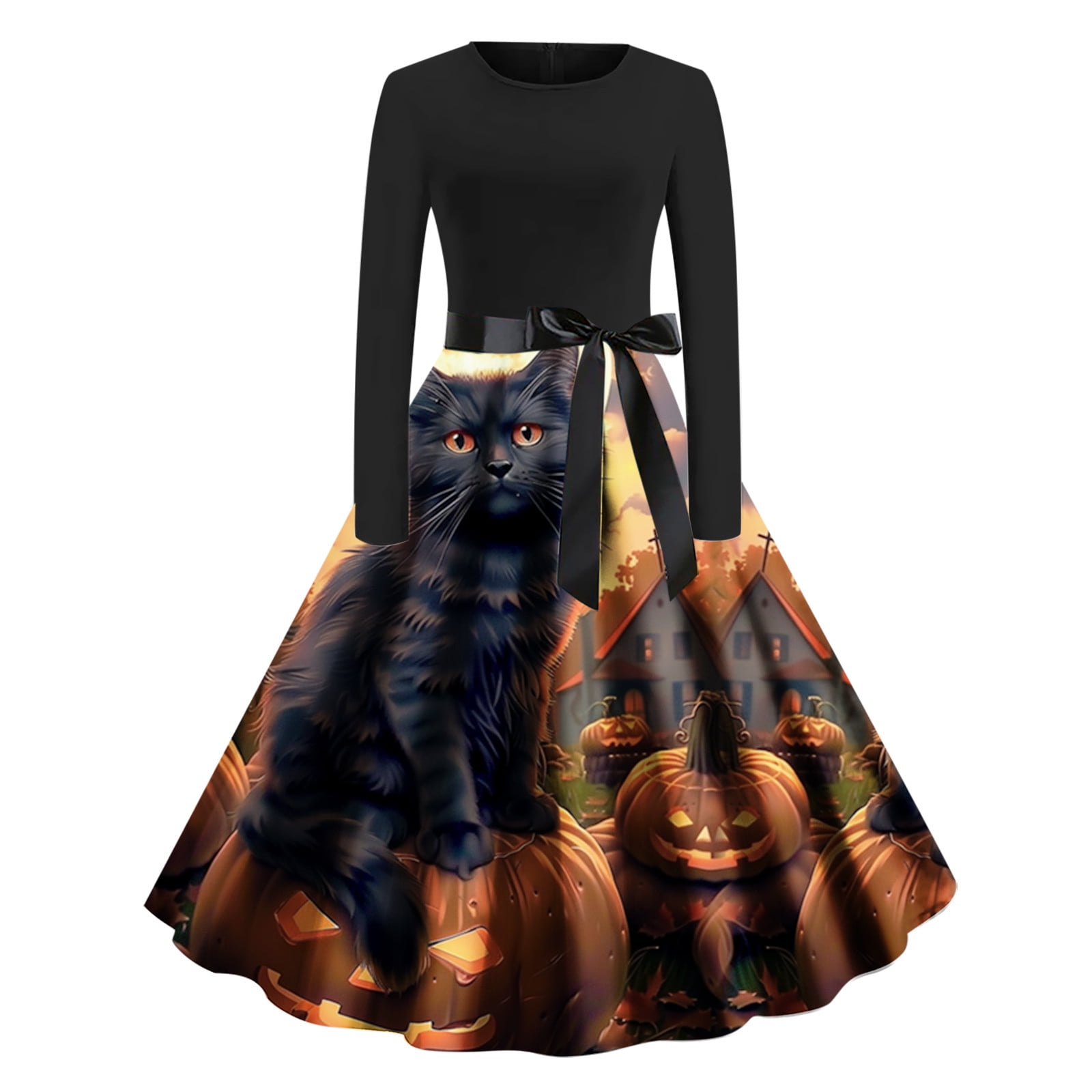 Halloween Themed Dresses for Women Long Sleeve A Line Maxi Dresses ...