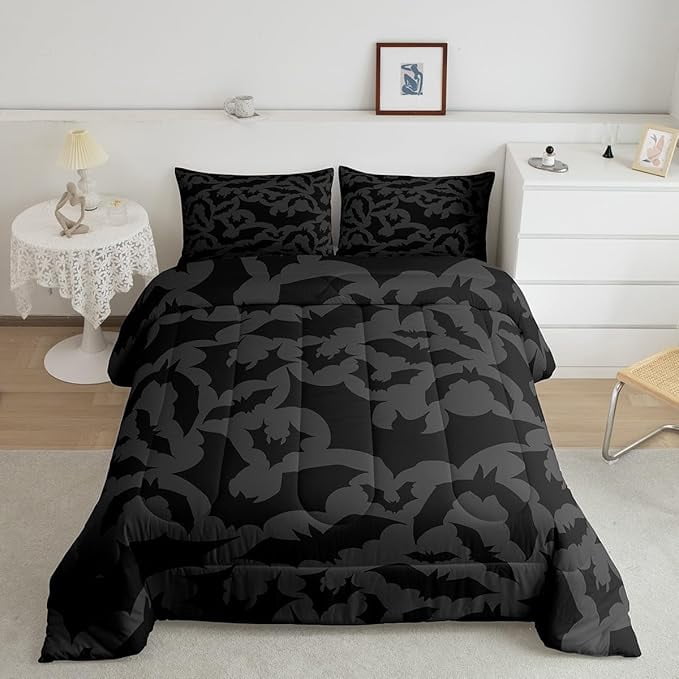 Halloween Themed Full Size Comforter Set,Black Bats Animal Print ...