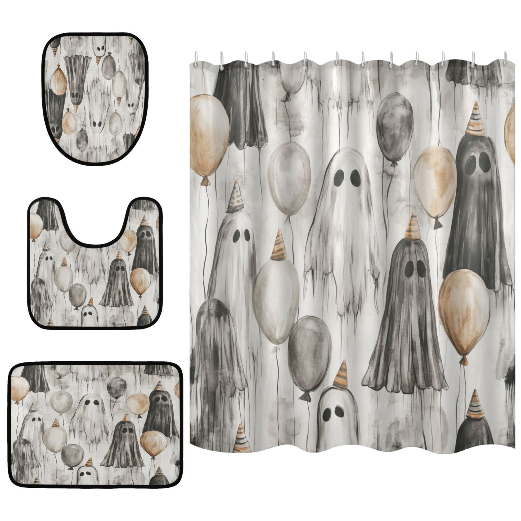 Halloween Themed Ghost 4 Piece Bathroom Set Waterproof Bath Curtain ...