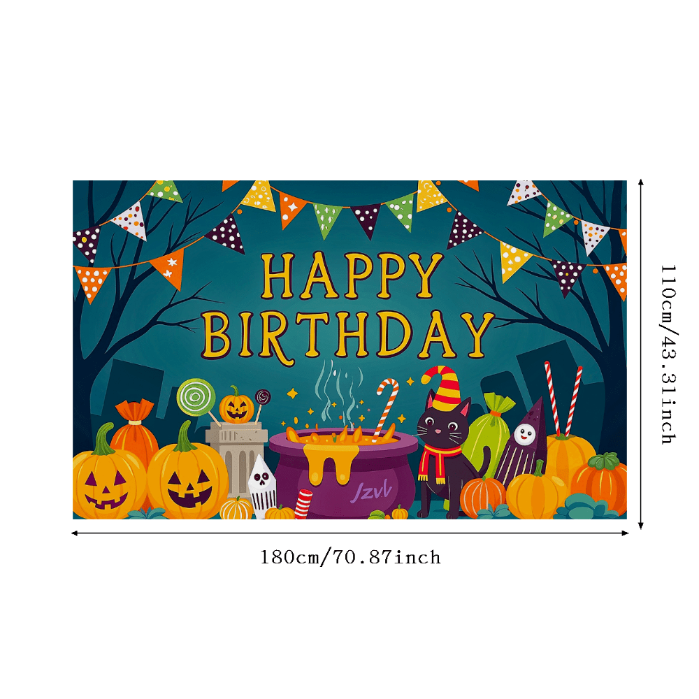 Halloween Themed Happy Birthday Banner Background with Pumpkins Candy ...