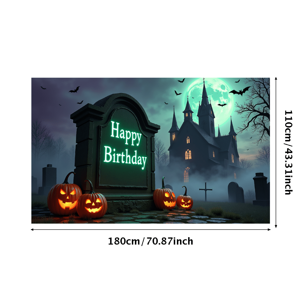 Halloween Themed Happy Birthday Banner with Pumpkins Bats and Haunted ...