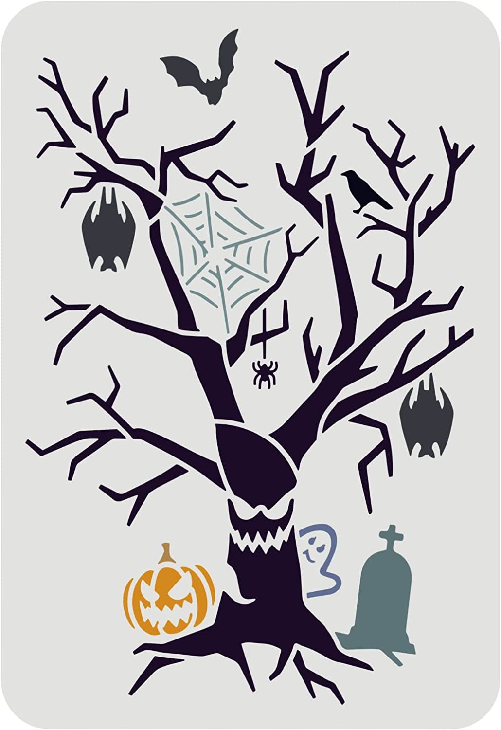 Halloween Themed Hollow Tree Designs Stencils with Pumpkin Bat Ghost 11 ...