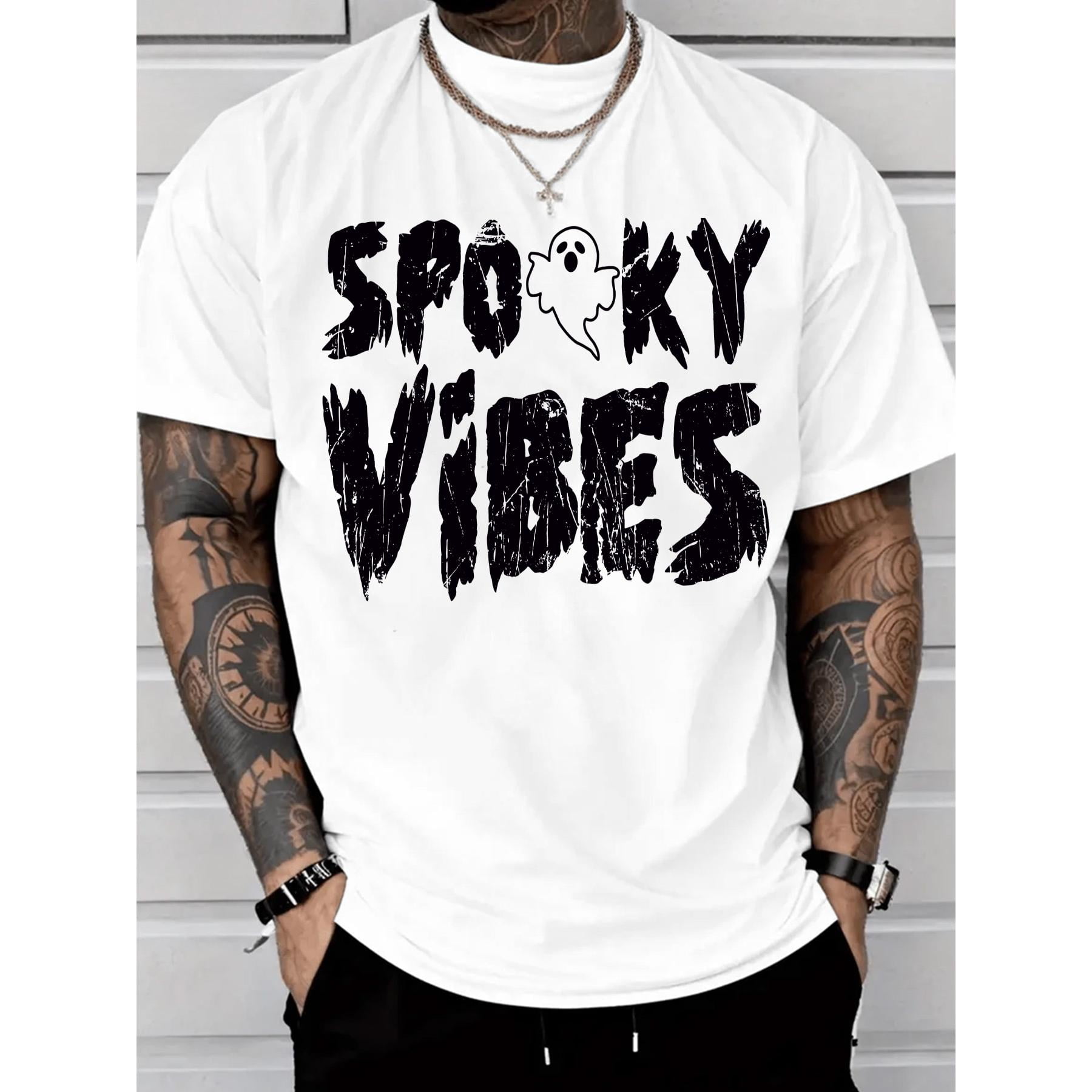 Halloween - Themed Looks Tee, with "SPOOKY VIBES" text in a distressed font, featuring a cute ...