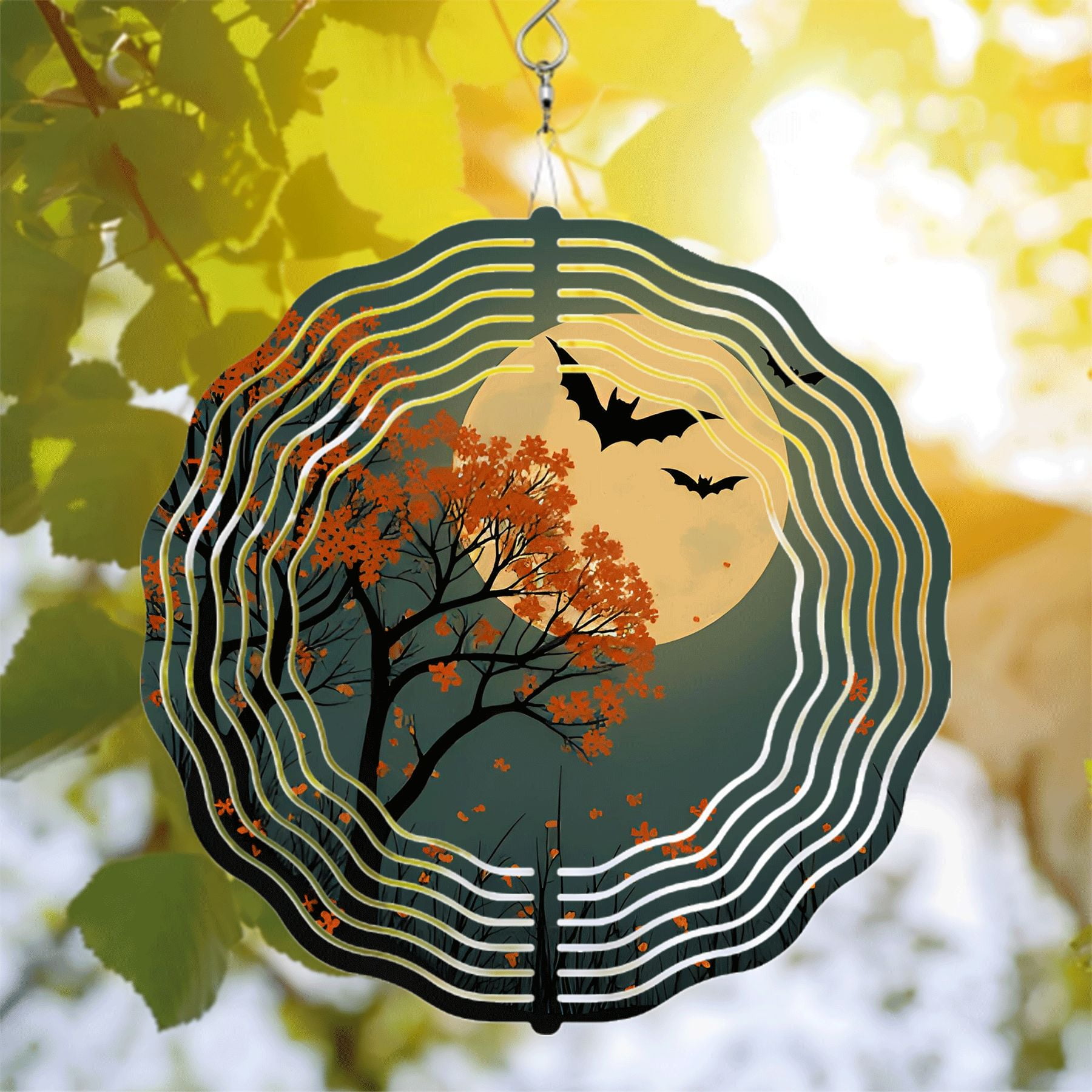 Halloween-Themed Metal Hanging Wind Spinner - Concentric White Lines ...