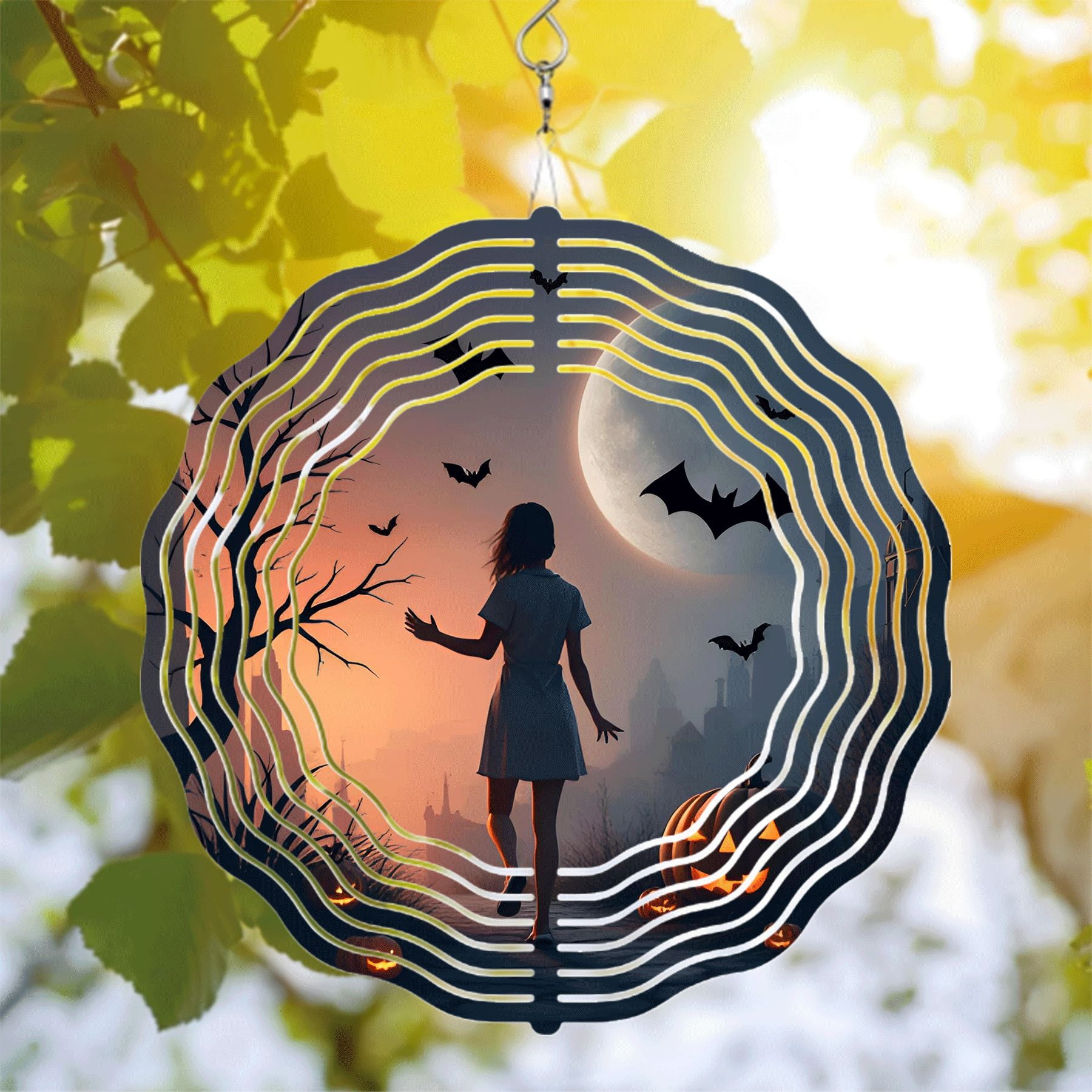 Halloween-Themed Metal Hanging Wind Spinners & Chimes - Spooky Castle ...