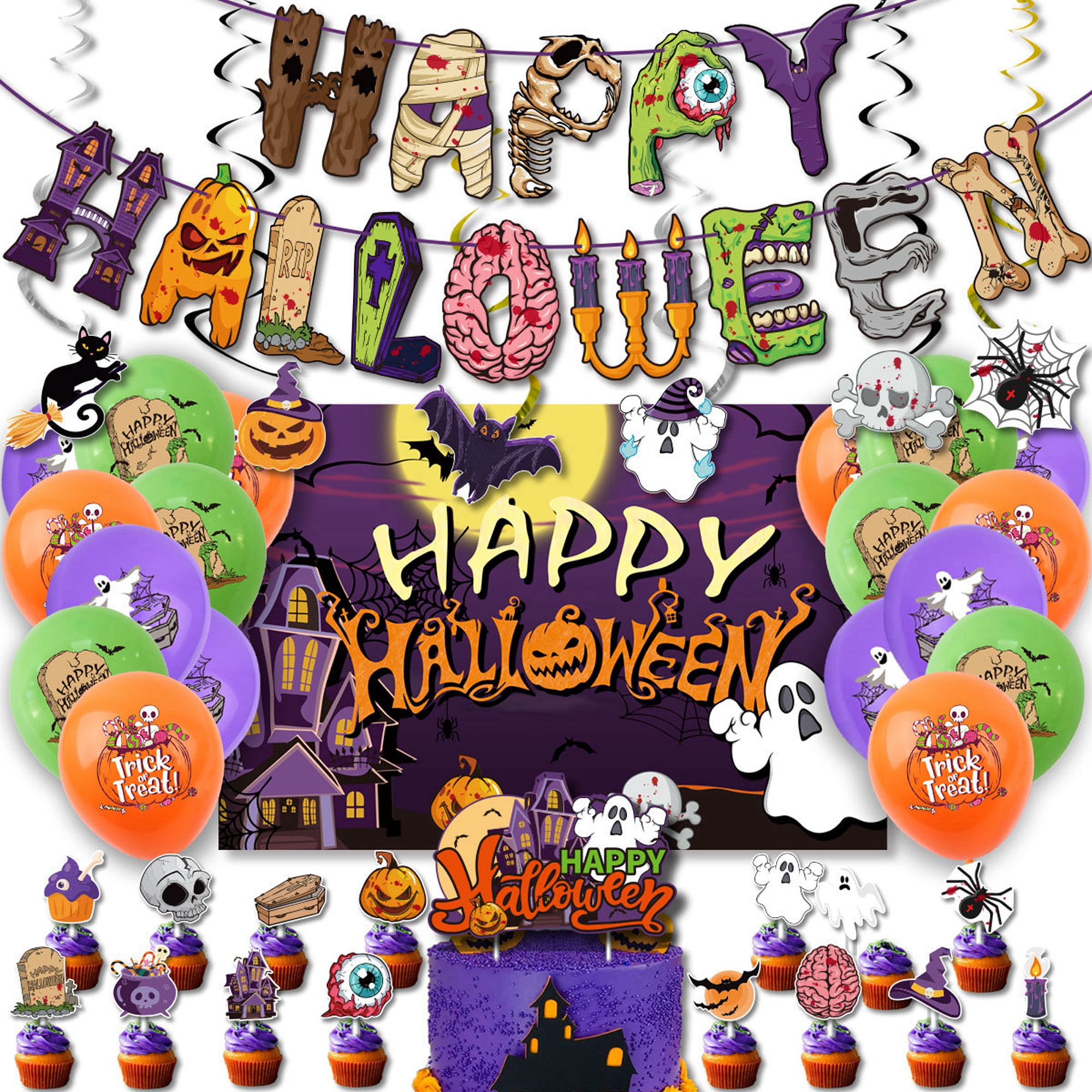 Halloween Themed Party Decorations Set, Card Ribbon Celebration Kit ...