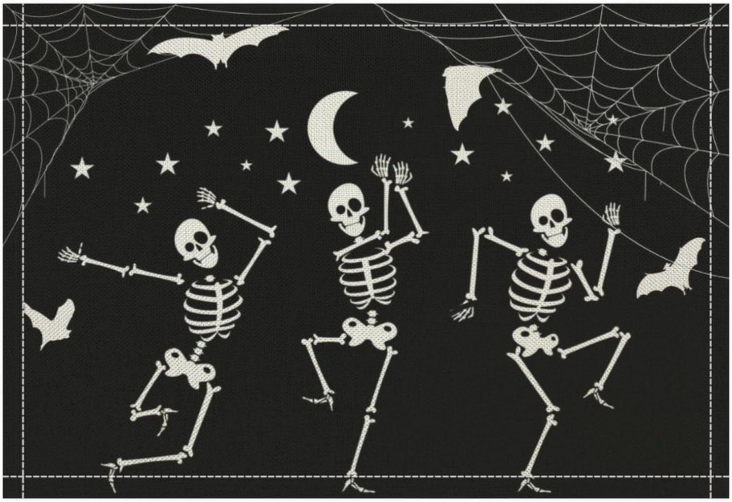 Halloween Themed Placemat Set of 6,Black White Fun Dancing Skeleton ...