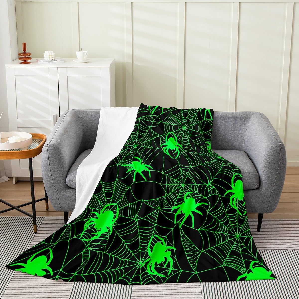 Halloween Themed Spider Web Plush Throw Blanket, Fluorescent Green All ...