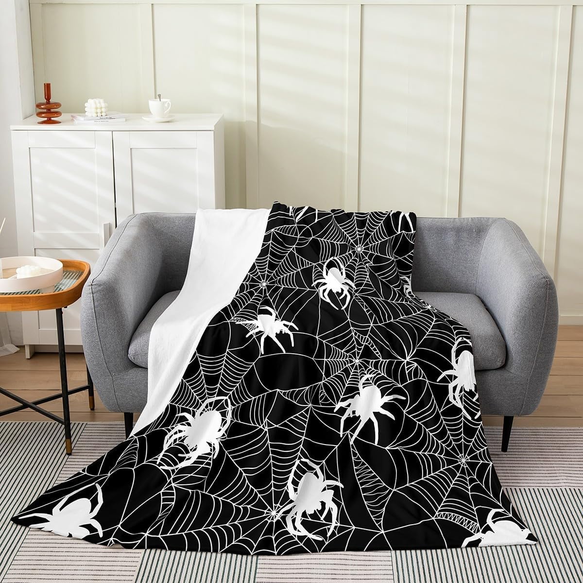 Halloween Themed Spider Web Plush Throw Blanket Throw 50"x60", Black ...
