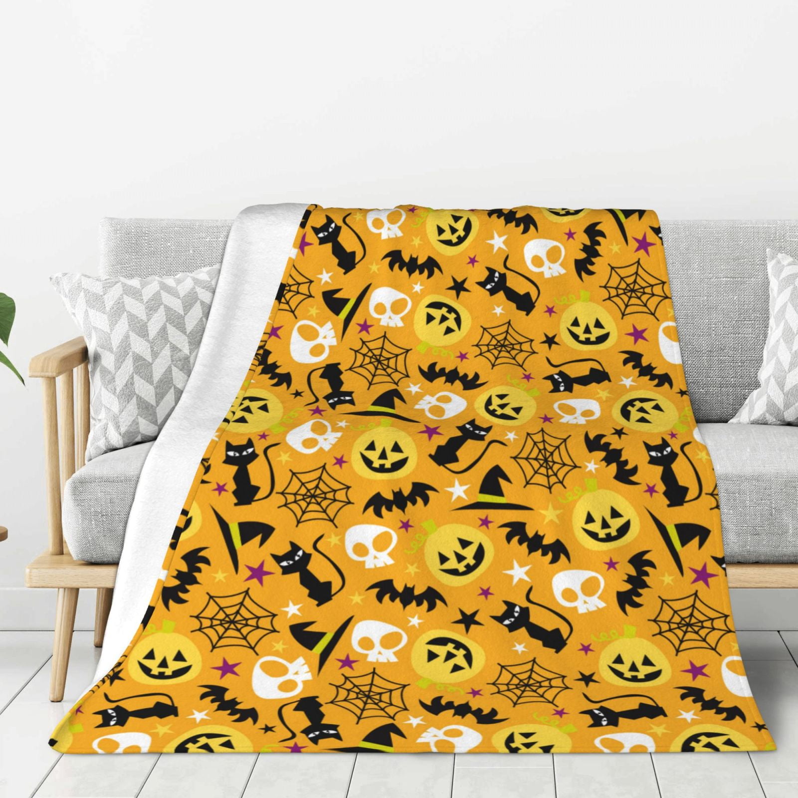 Halloween Throw Blanket for Couch Sofa and Bed halloween pumpkins bat ...