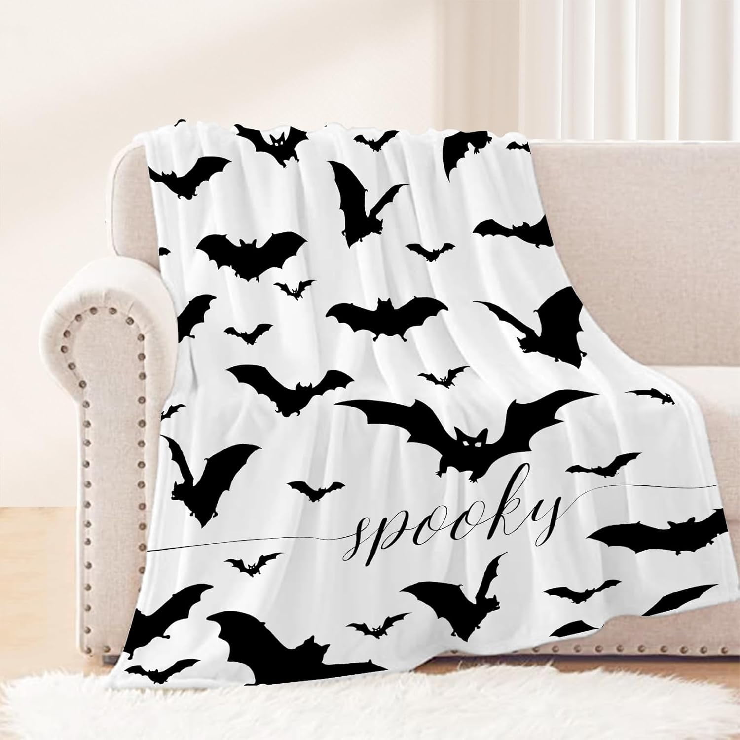 Halloween Throw Blanket Small White Black Bats Blanket Baby Pet Toddler ...