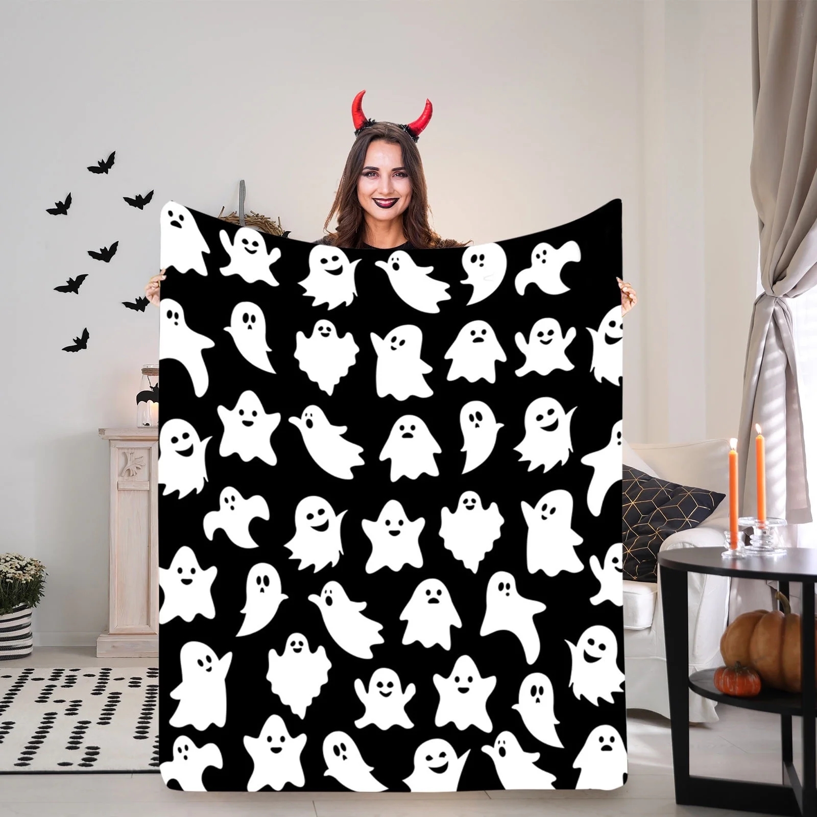 Halloween Throw Blanket - Soft Plush Ghost Blanket - Cozy Flannel White ...