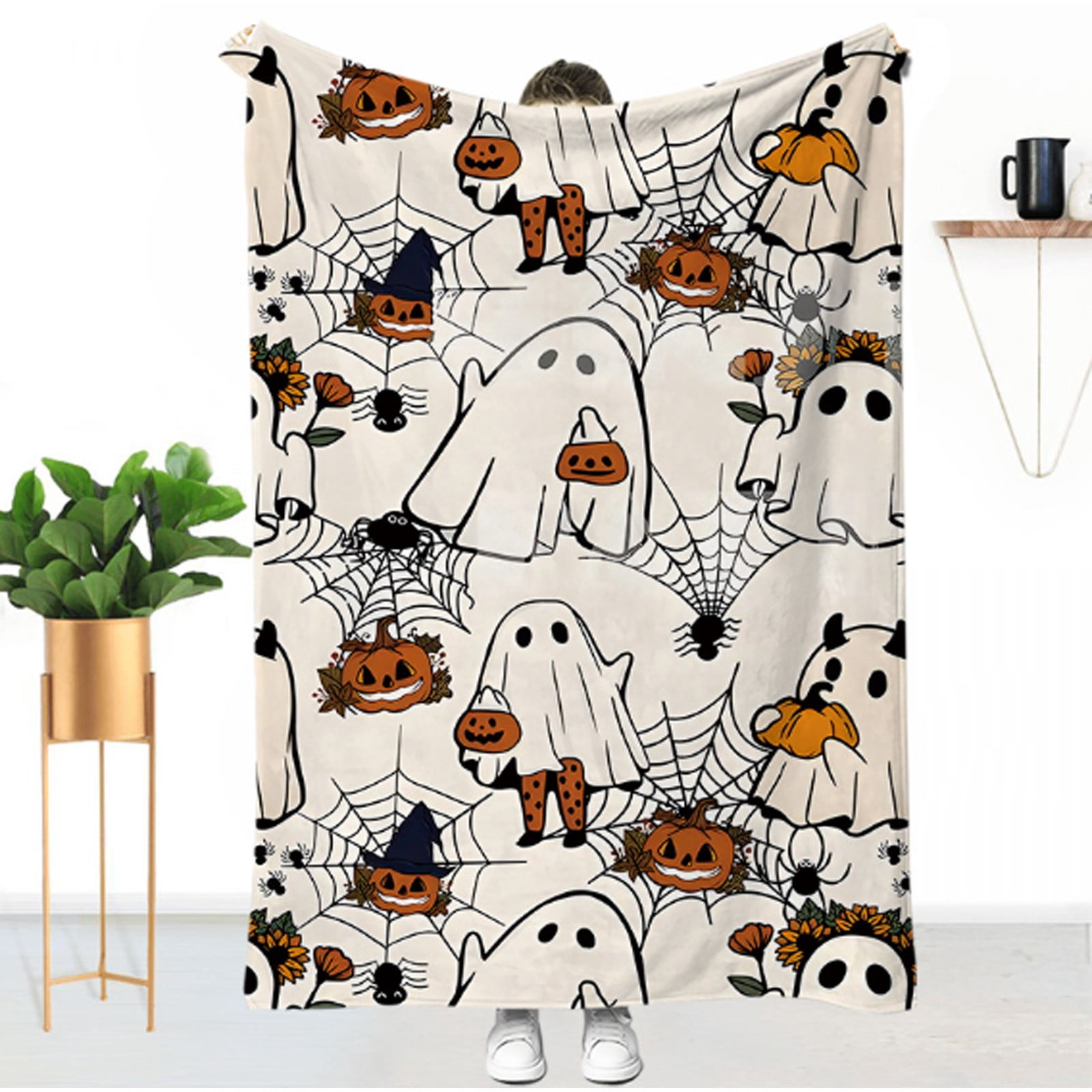 Halloween Throw Blanket - Soft Plush Spider Webs Ghost Pumpkin Blanket ...