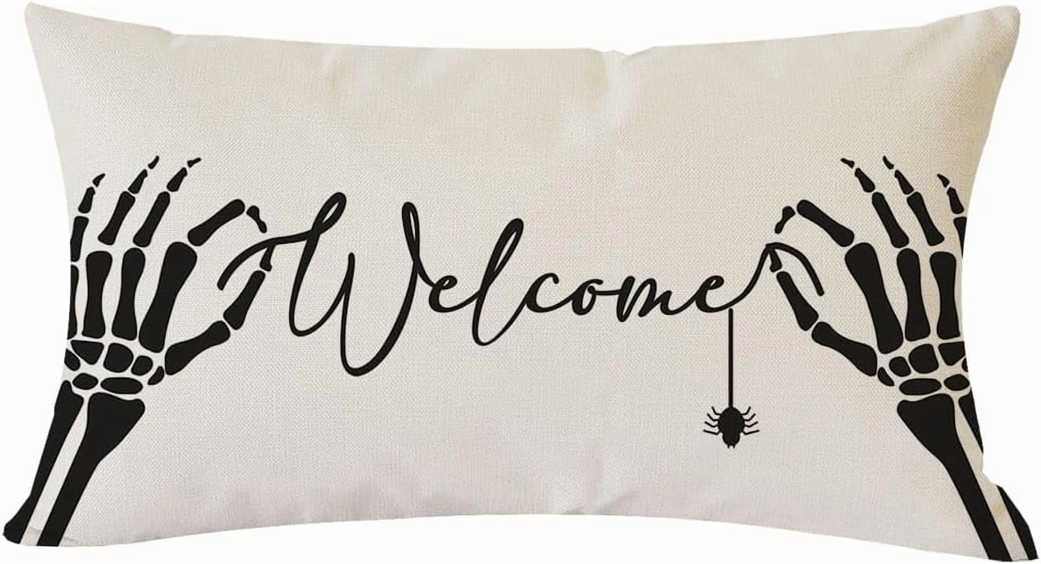 Halloween Throw Pillow Cover 12x20 Skeleton Hand Spider Welcome Outdoor ...