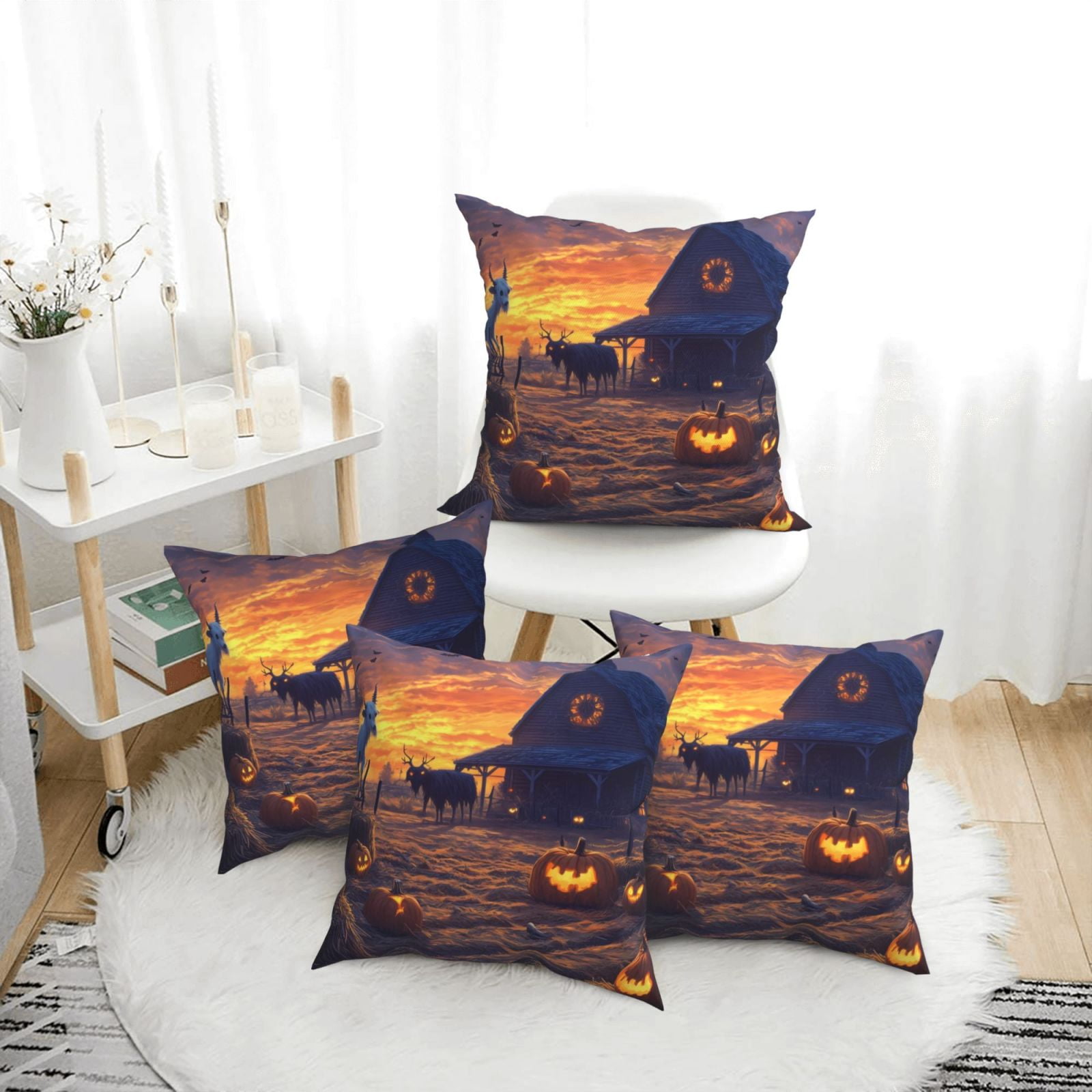 Halloween Throw Pillow Covers, Halloween Farm Pumpkin Ghost B Square ...