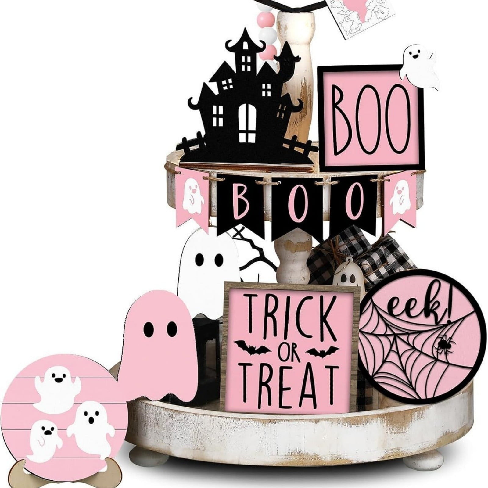 Halloween Tiered Tray Decor, Pink Ghost Decor,Tiered Tray Decor Set ...