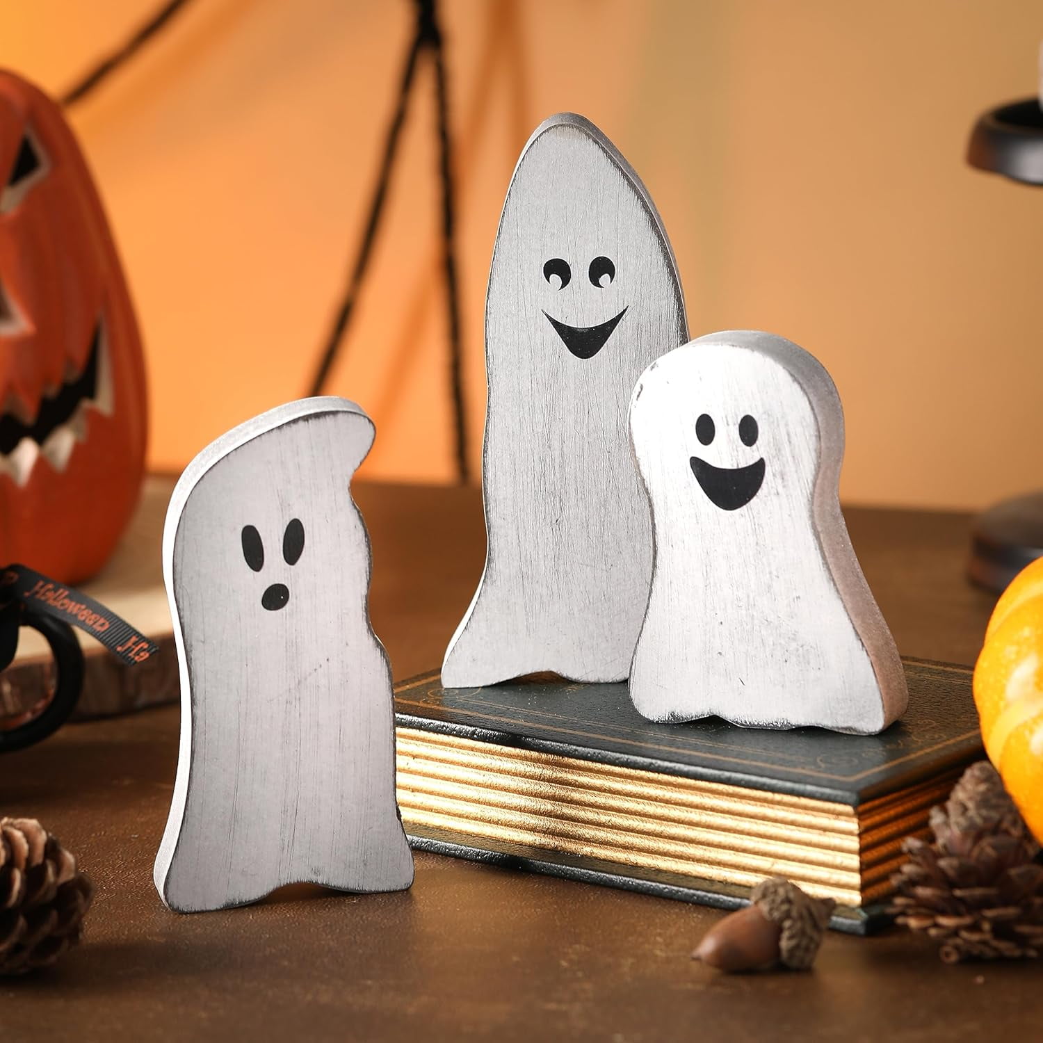 Halloween Tiered Tray Decor Set of 3, Wooden Ghosts Decor, Wooden Ghost ...