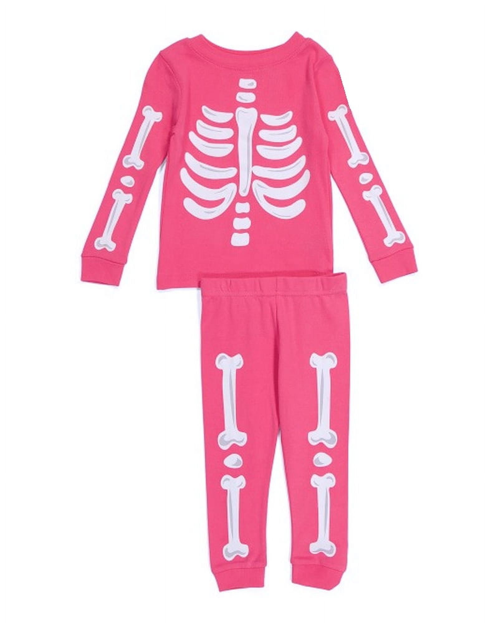 Halloween Toddler Girl's Pink Glow-in-the-Dark Skeleton Costume Pajama ...