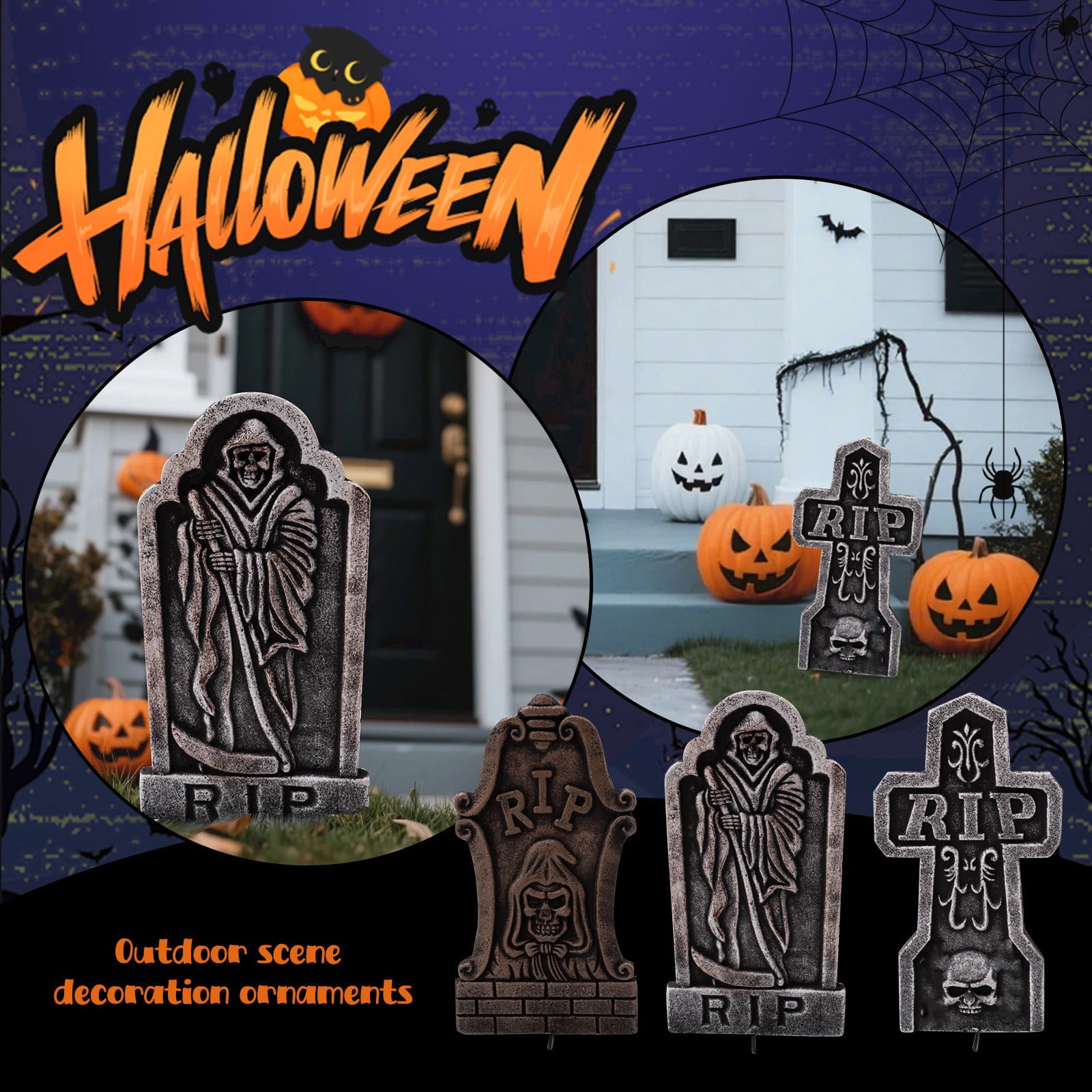 Halloween Tombstone Decoration with Grim Reaper Design, Realistic Foam ...
