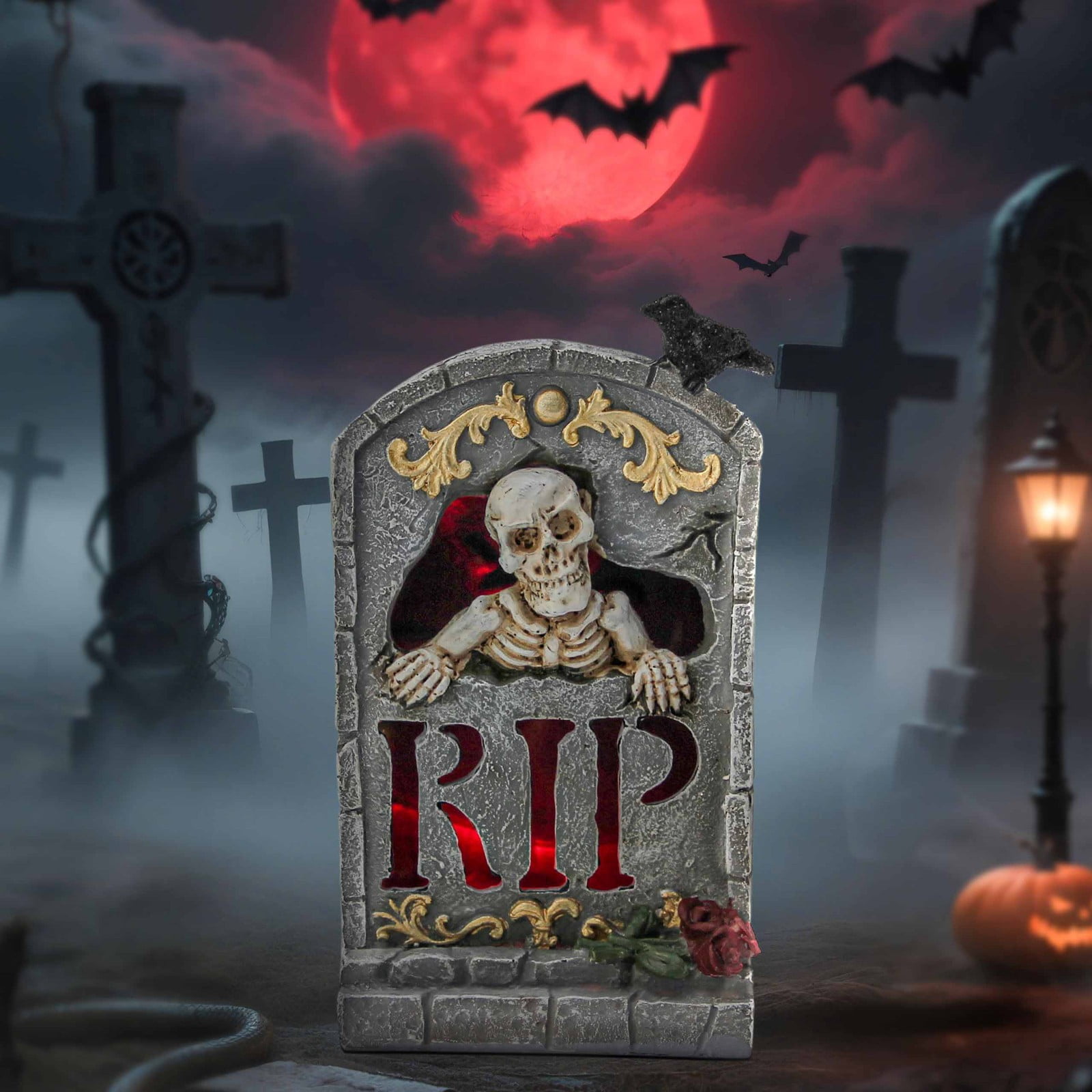 Halloween Tombstone Decorations with LED Lights – Spooky Skull ...