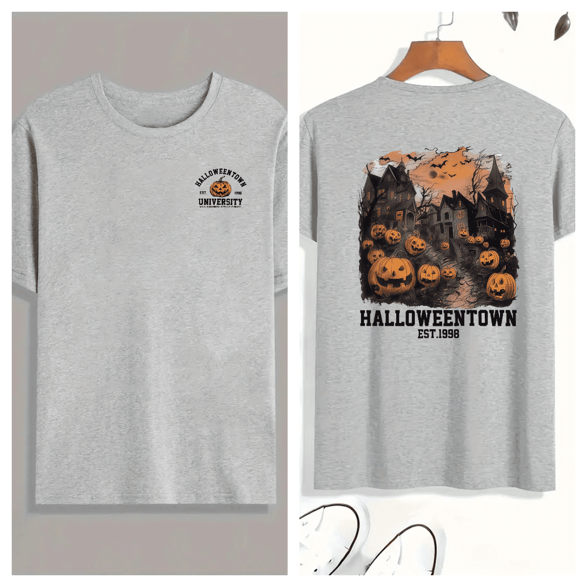 Halloween Town Print T-shirts Retro Pumpkin Spooky Design Graphic Tees ...