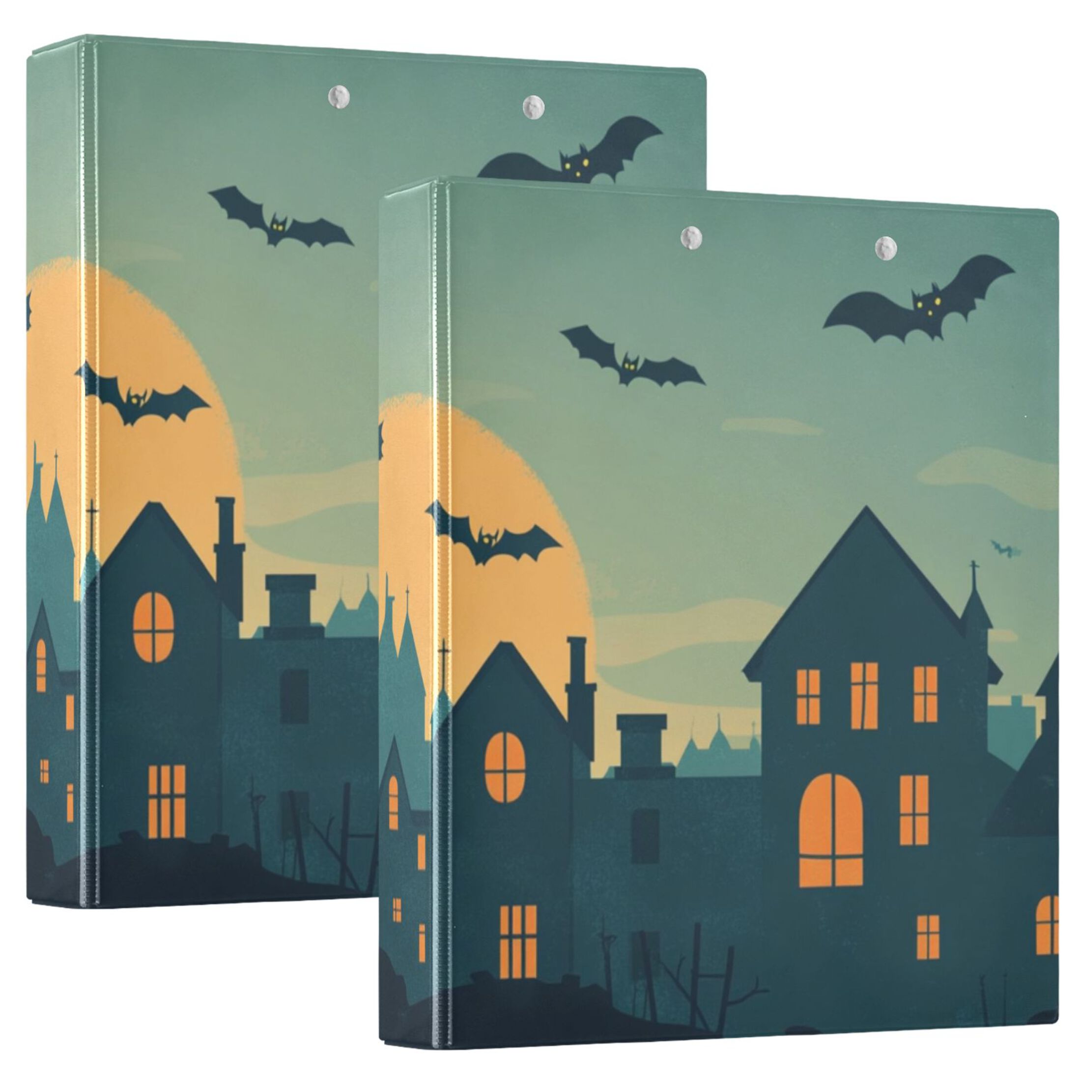Halloween Towns 3 Ring Binders 1.5 inch Hardcover File Folders with ...
