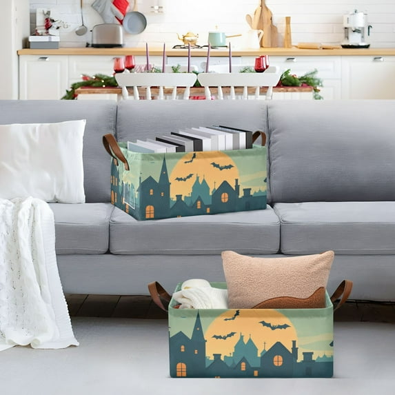 Halloween Towns Storage Bins with Handles Foldable Storage Baskets for ...