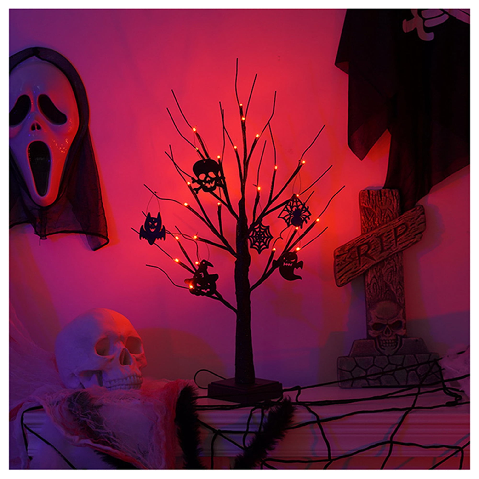 Halloween Tree Black Spooky Tree with 24LED Orange Purple Lights and ...