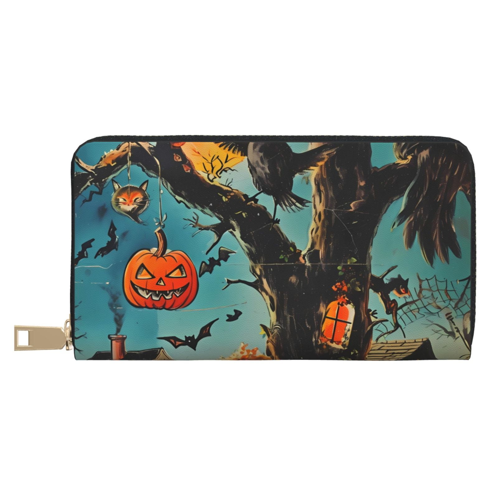 Halloween Tree Branch Village Wallet Women, Leather Bifold Multi Card ...