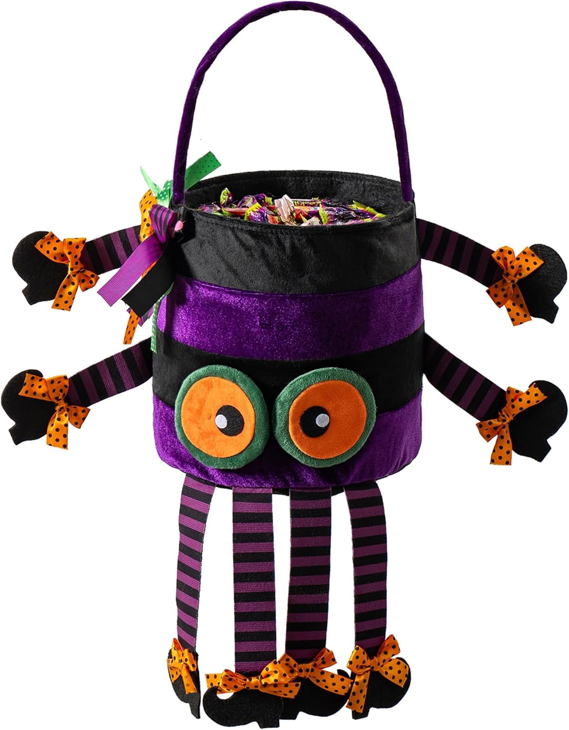 Halloween Trick or Treat Bag, Purple Spider Plush Candy Tote Bucket ...