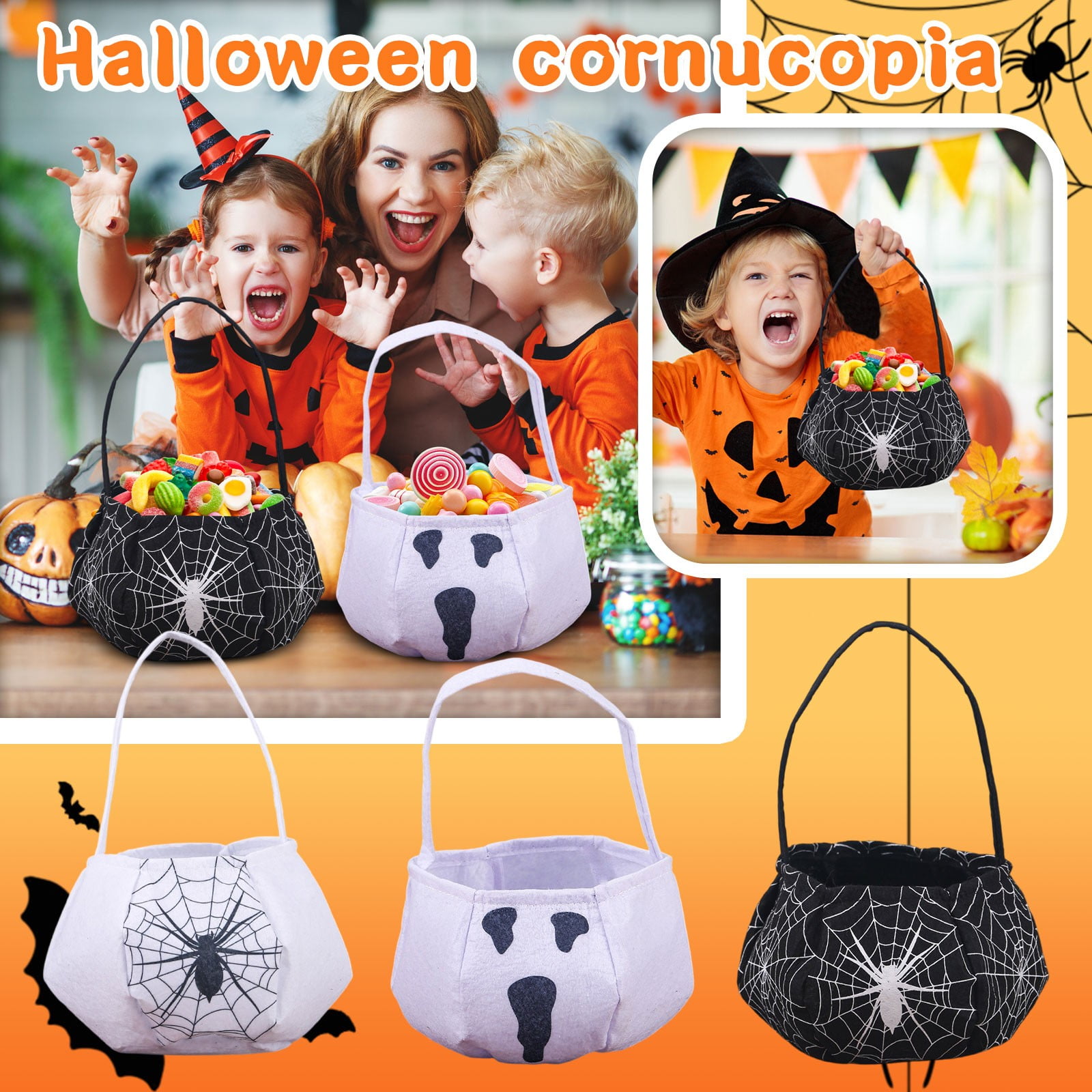 Halloween Trick or Treat Bags,5" Black Bat Bags Buckets Reusable Goody ...