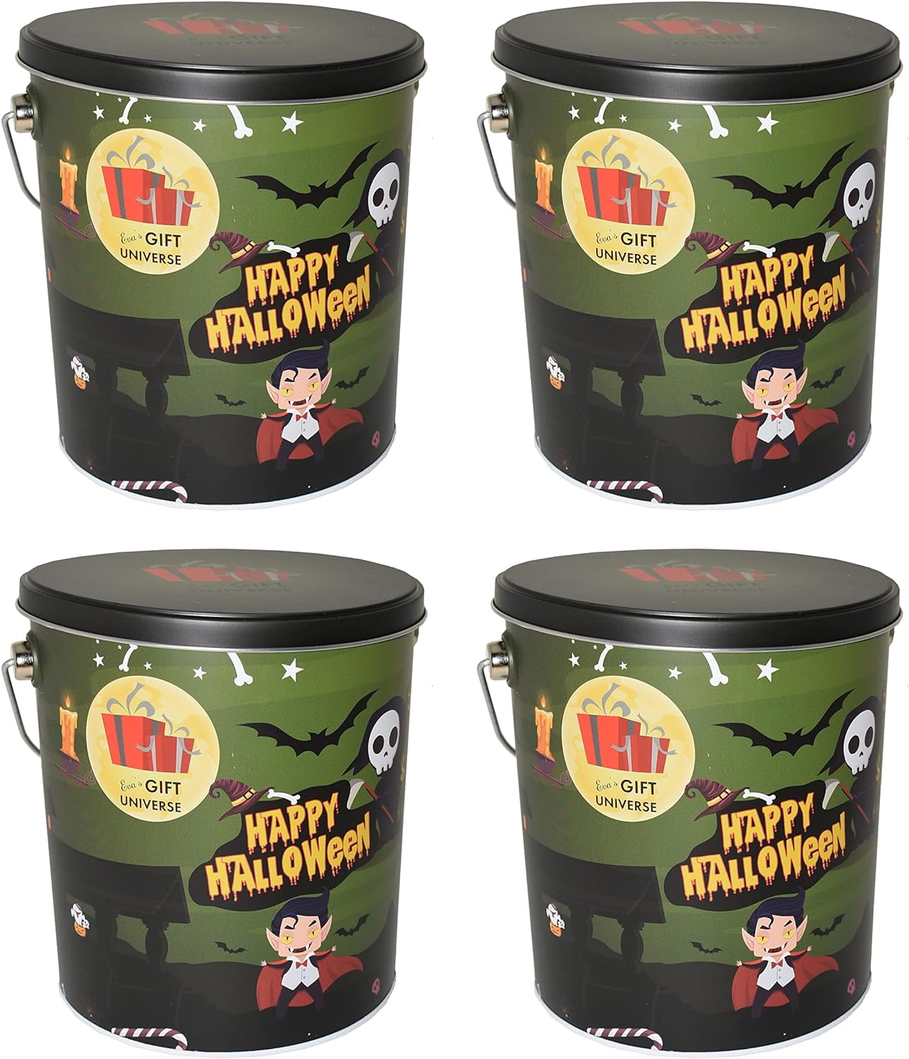 Halloween Trick or Treat Tin Bucket, Green Tin Pails with Handle, 4 ...
